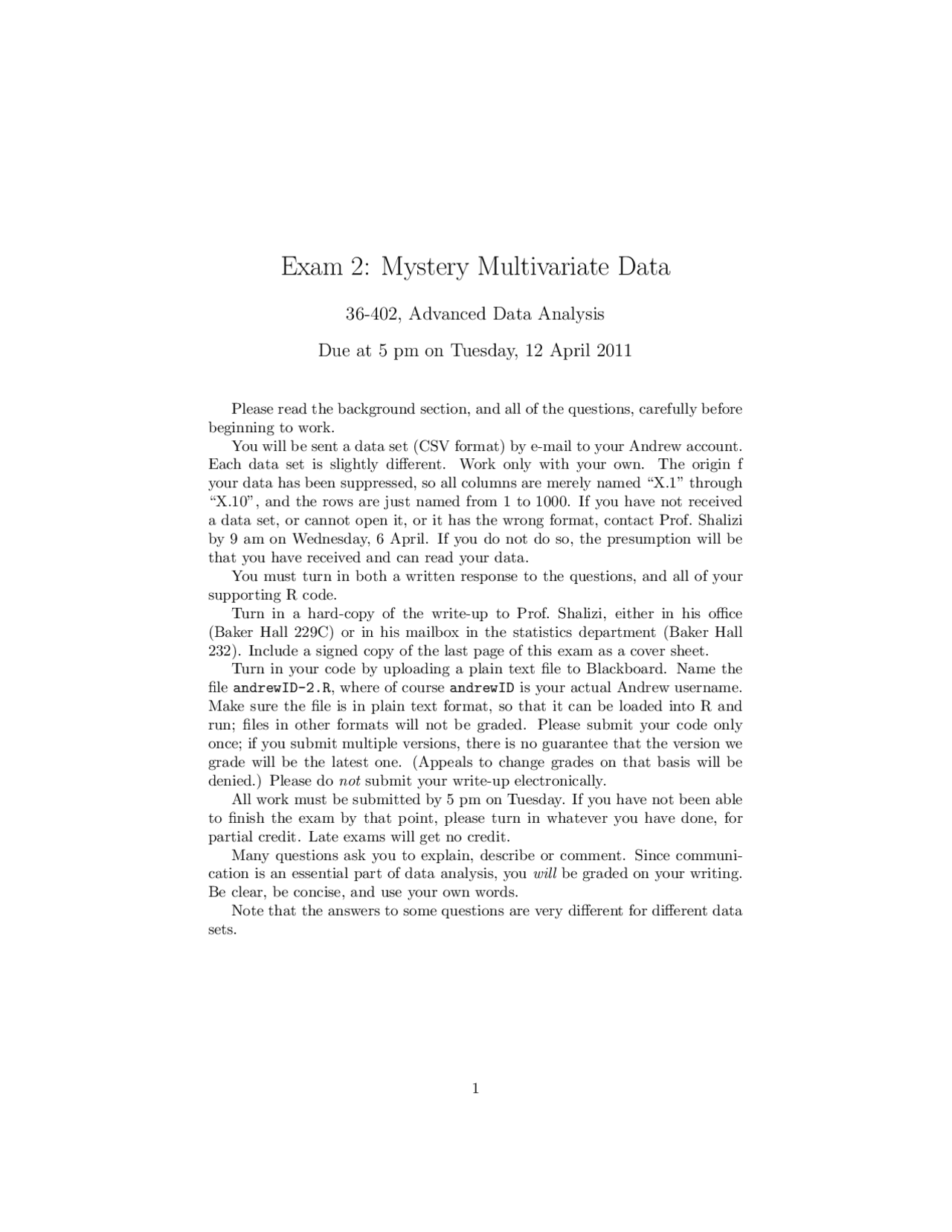 Data Analysis Mystery Multivariate Data Exercises Engineering Docsity