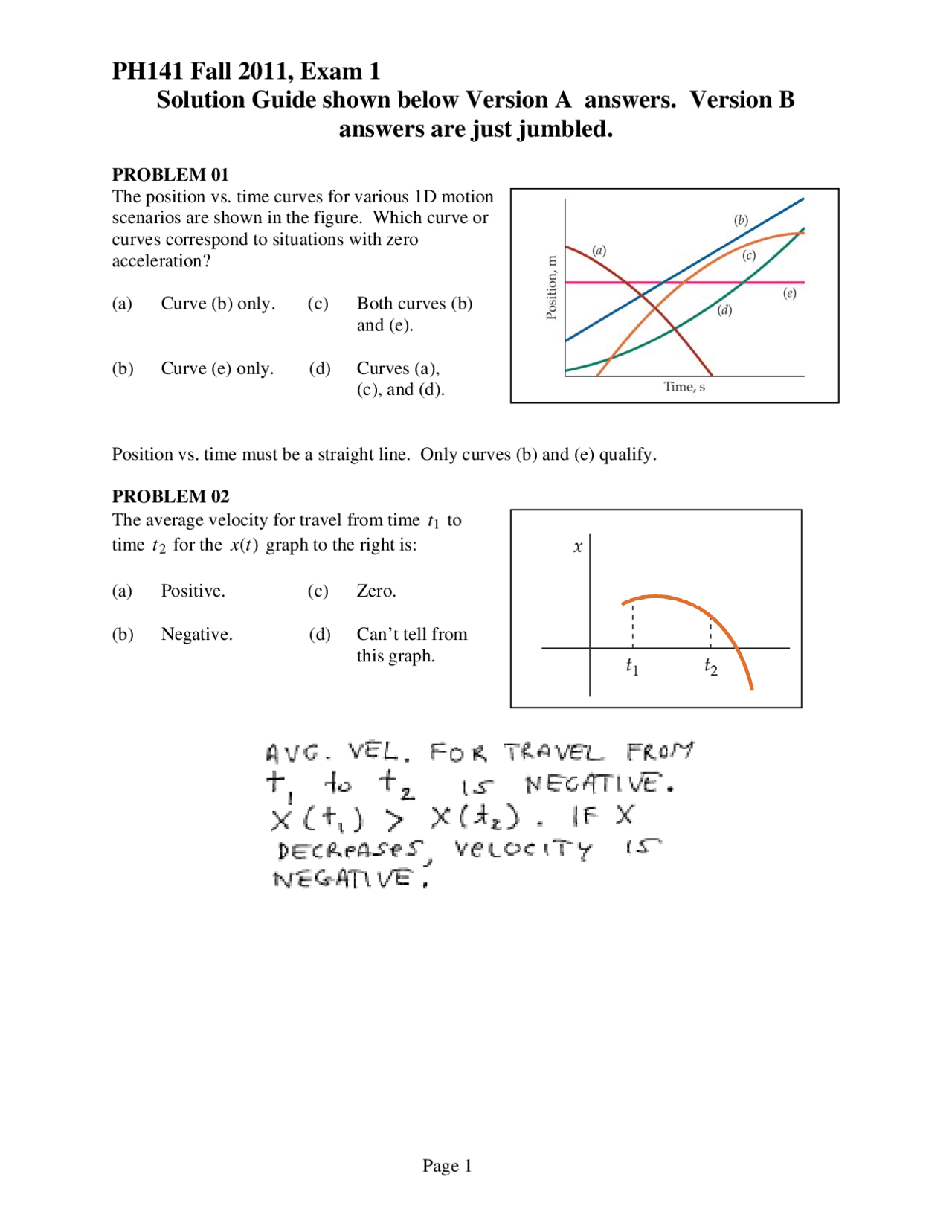 Problems With Solutions For Exam 1 Physics For Scientists Ph 141