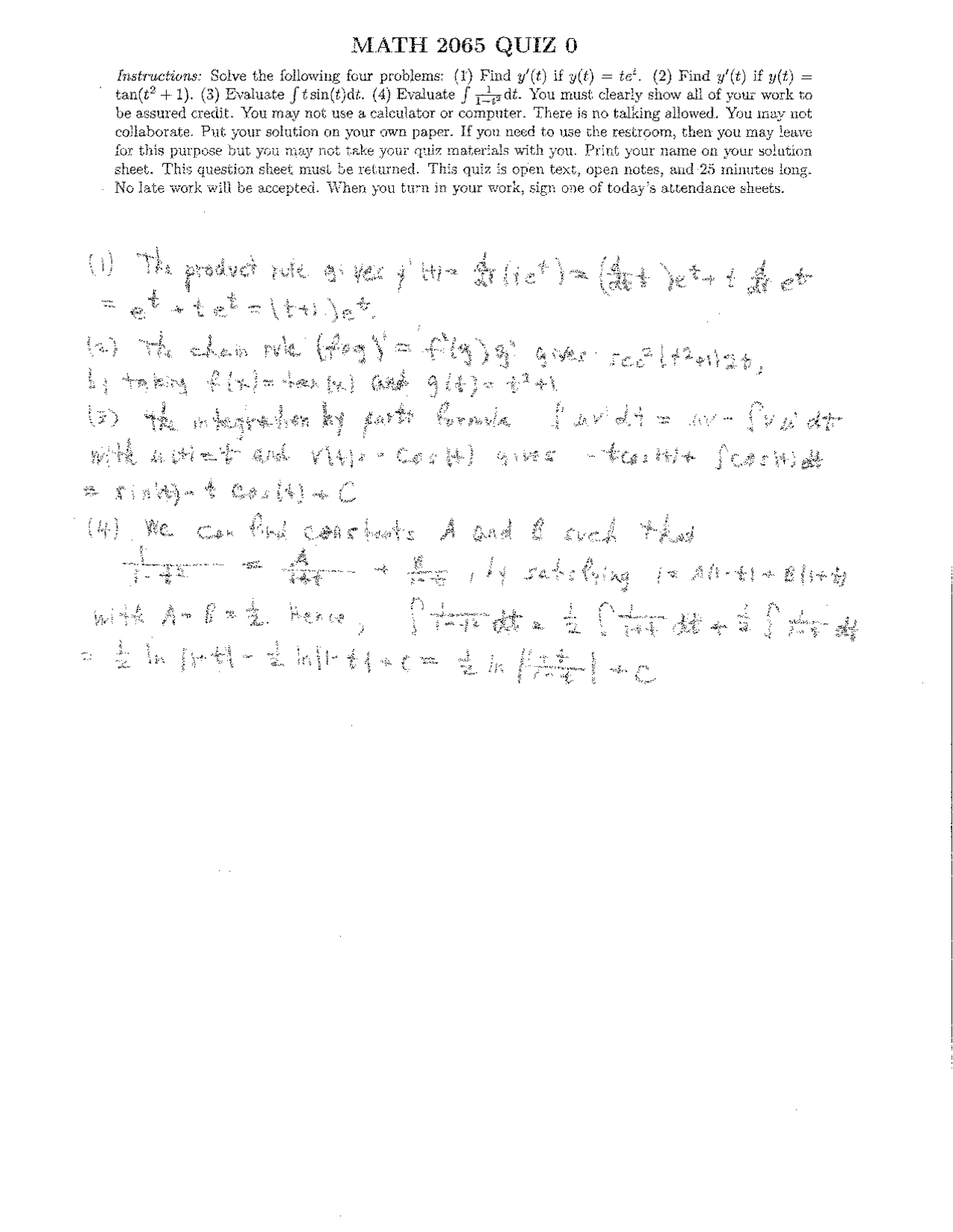 Quiz With Solution Elementary Differential Equation Math 2065 Docsity