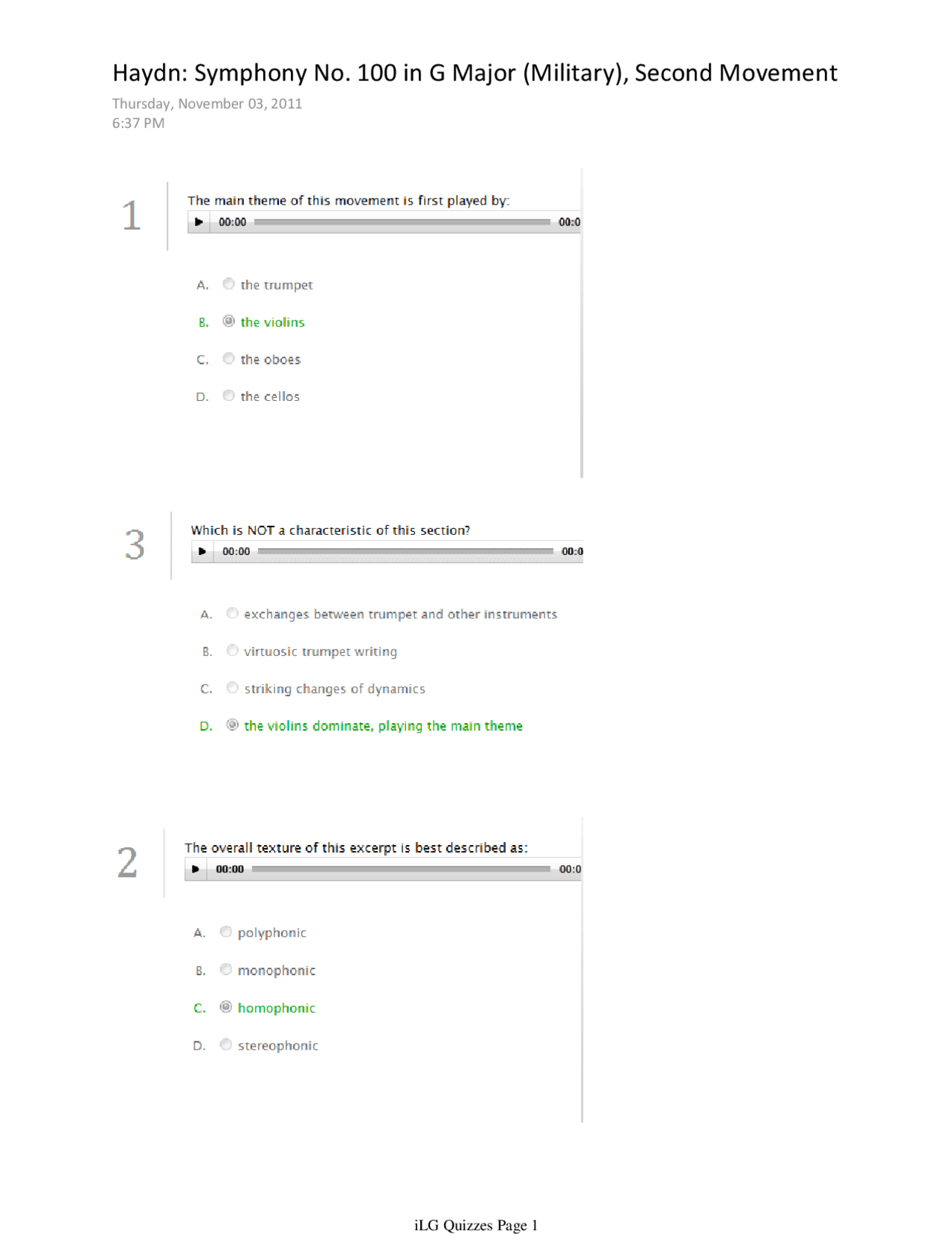 Ilg Quizzes For Assignment 8 Music Appreciation Mus 1104 Docsity