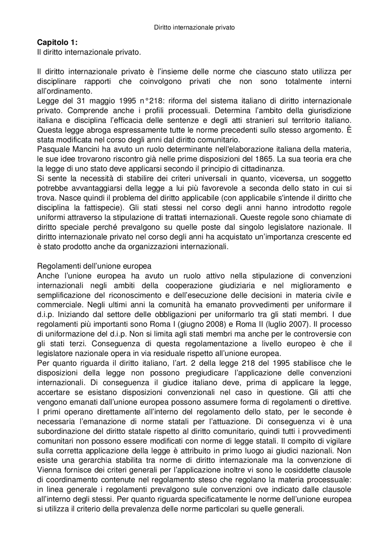 Diritto Internazionale Privato Docsity