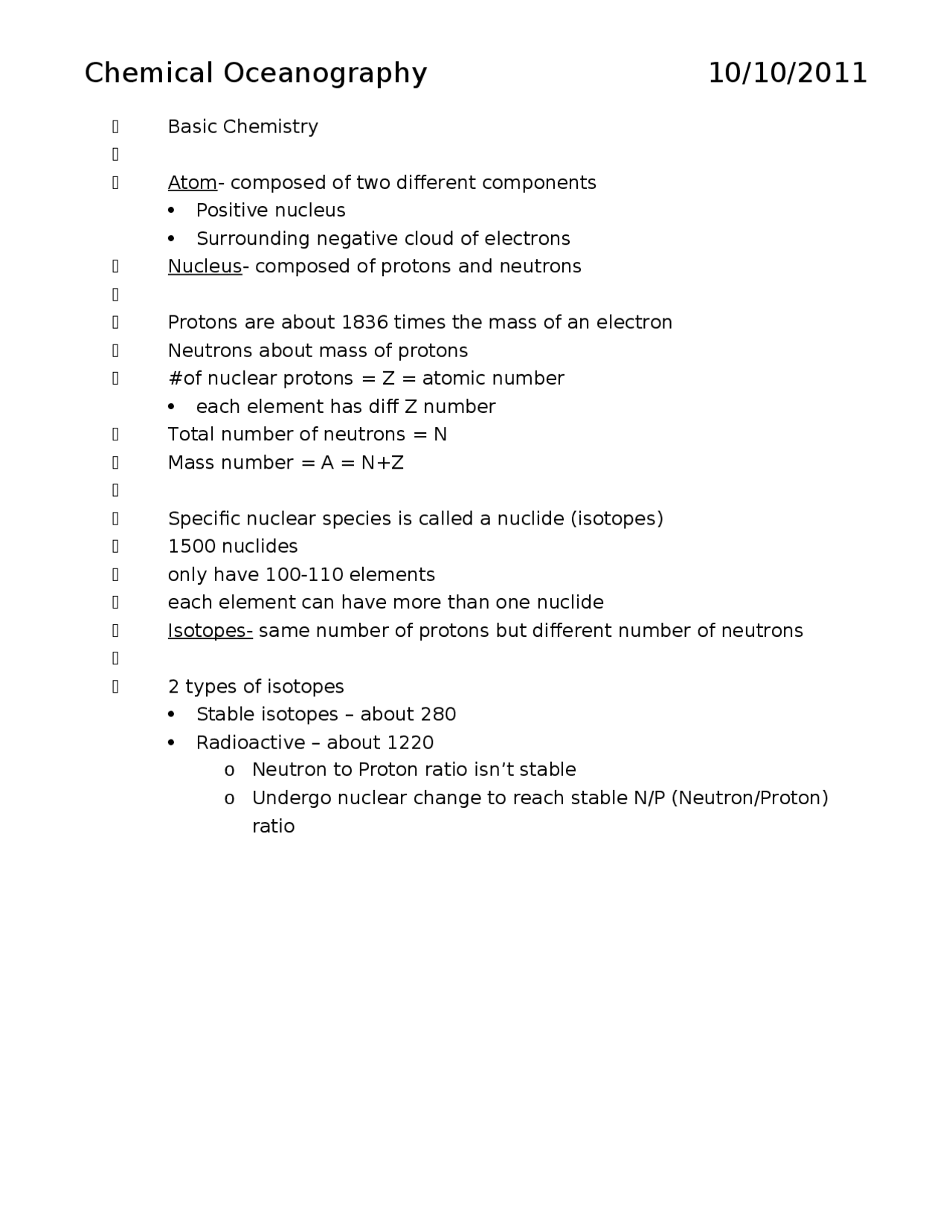 Notes On Chemical Oceanography Ocs 1005 Docsity