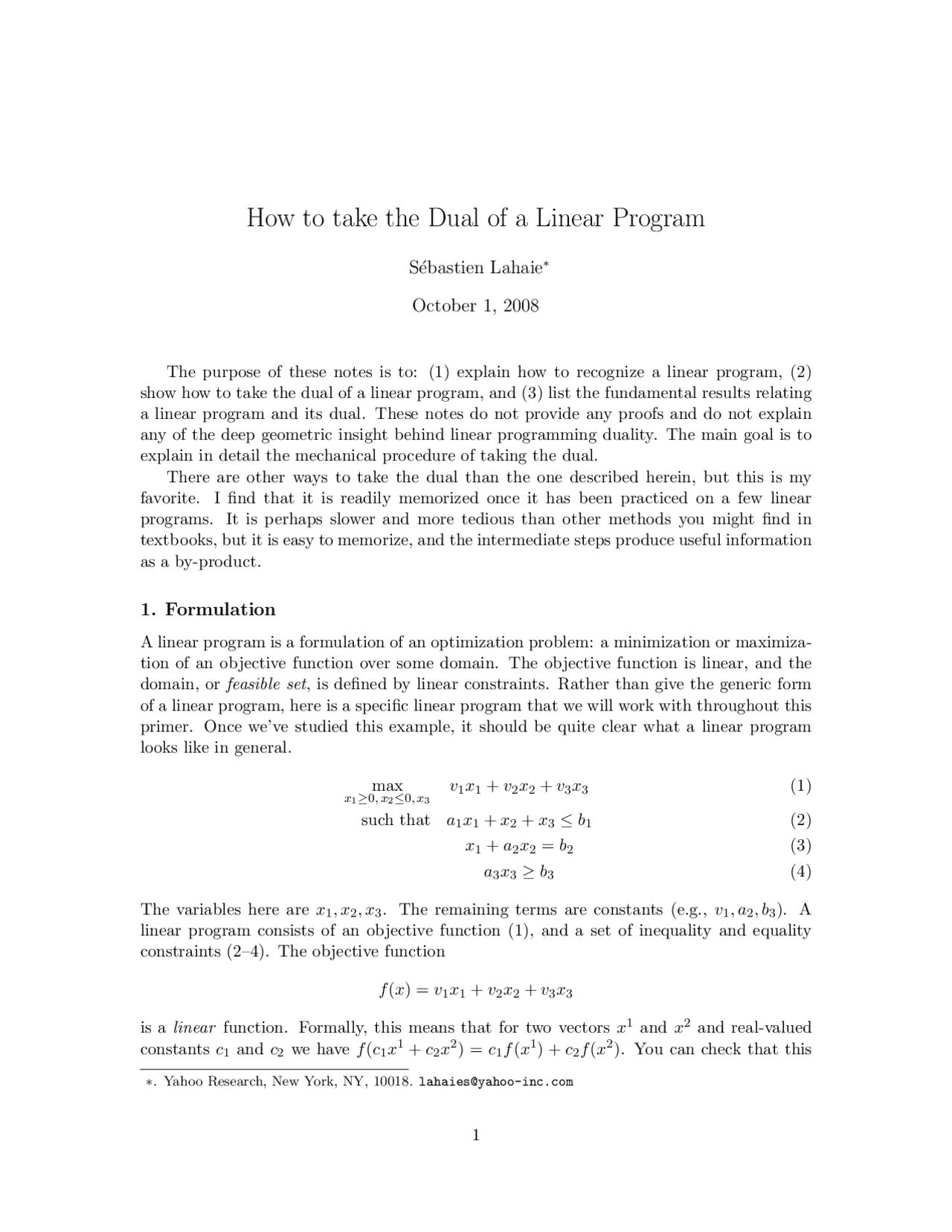 Dual Of A Linear Program Lecture Notes Computer Science Docsity