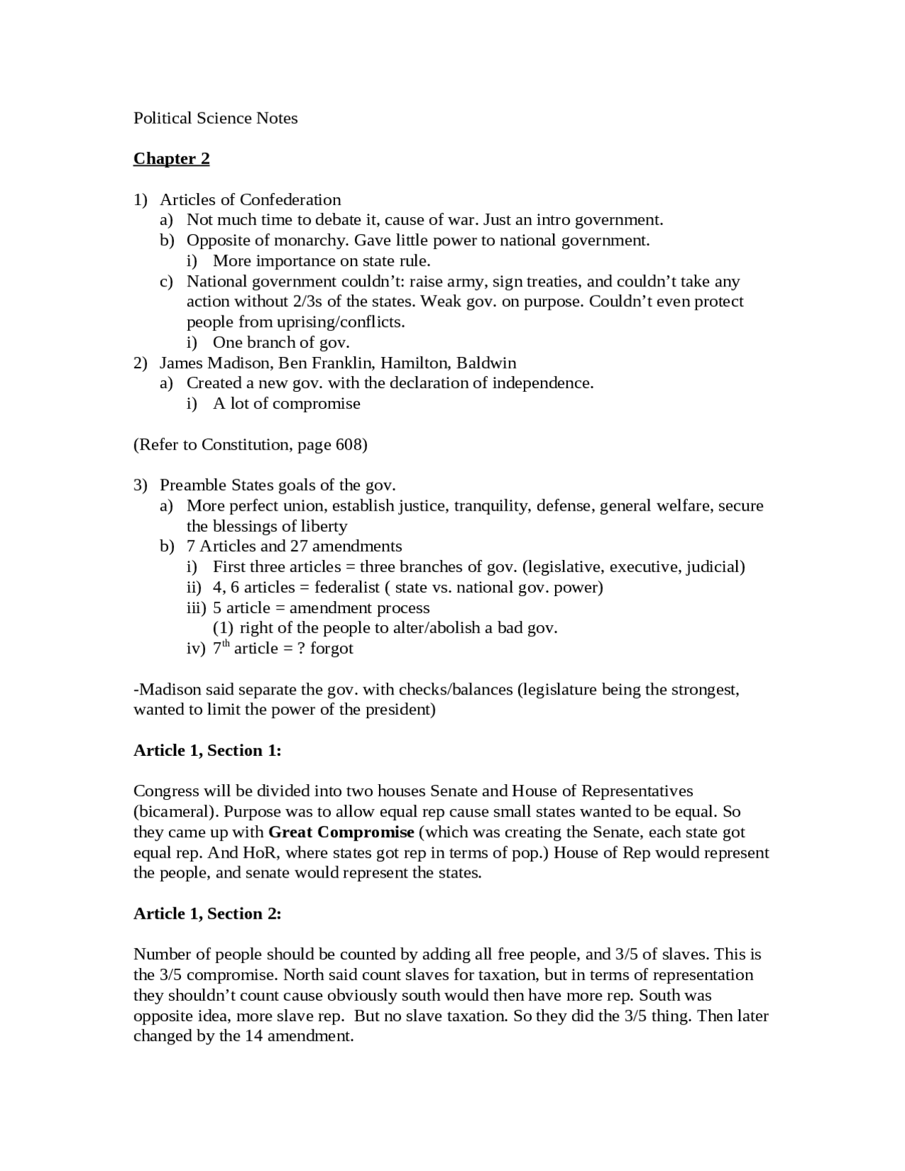 Political Science Notes on Constitution, Articles | POLS 1101 - Docsity