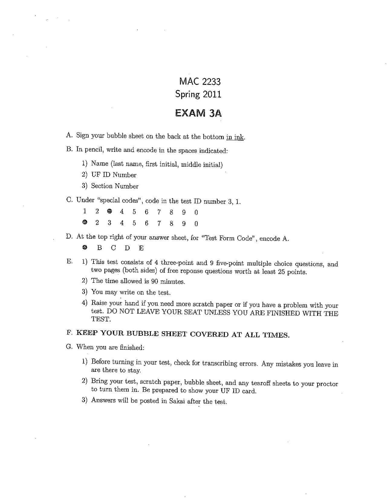 Exam For Analytical Geometry And Calculus I Mac 2311 Docsity