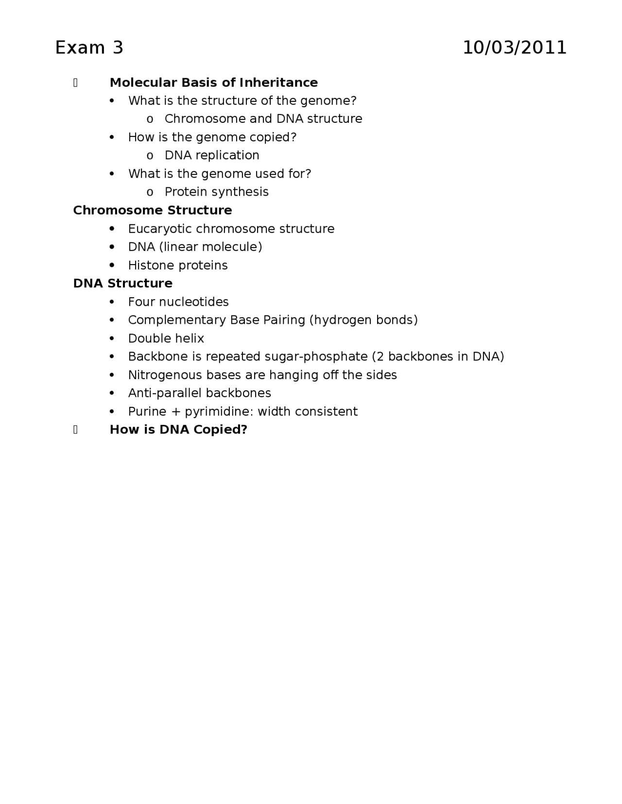 Molecular Basis Of Inheritance Lecture Notes Biol 1201 Docsity