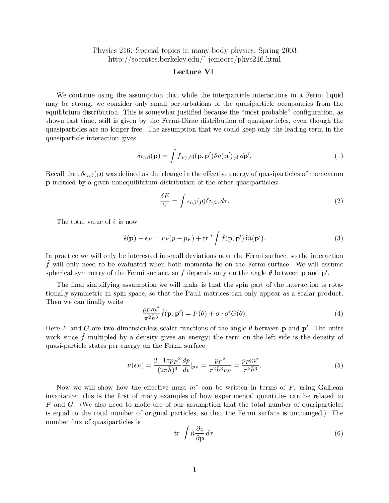 Many Body Physics 6, Lecture Notes - Physics - Docsity