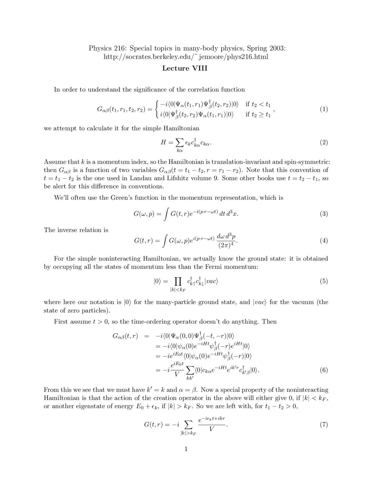 Many Body Physics 8, Lecture Notes - Physics - Docsity