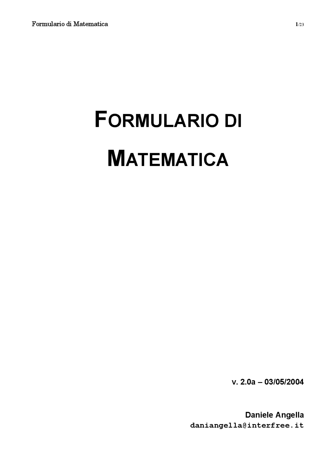 Formulario Matematica Formulari Di Matematica Generale Docsity