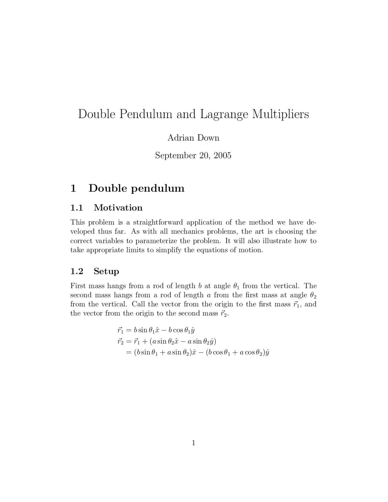 Double Pendulum And Langrange Multipliers Lecture Notes Physics