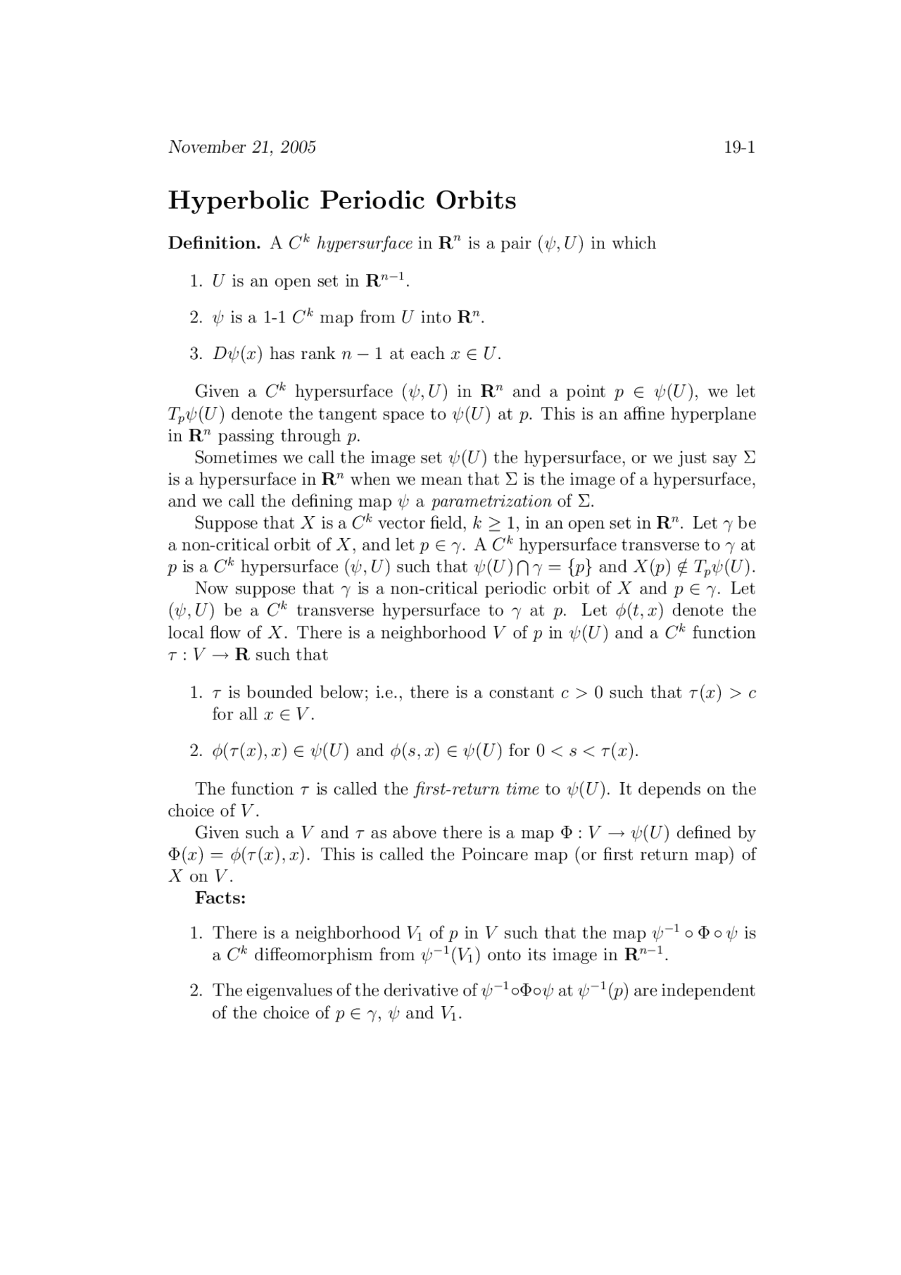 Hyperbolic Periodic Orbits And Lyapunov Stability, Lecture Notes ...
