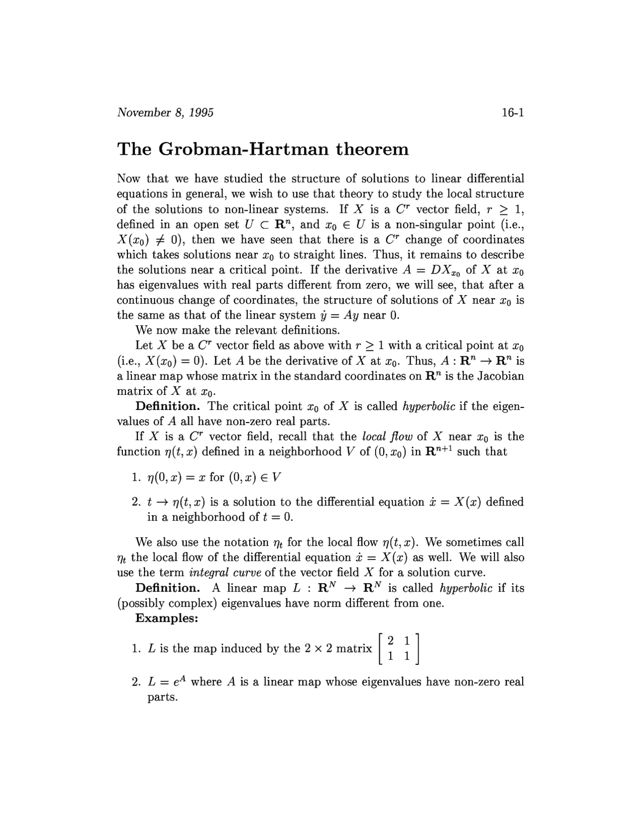 The Grobman-Hartman Theorems, Lecture Notes - Advanced Calculus - Docsity