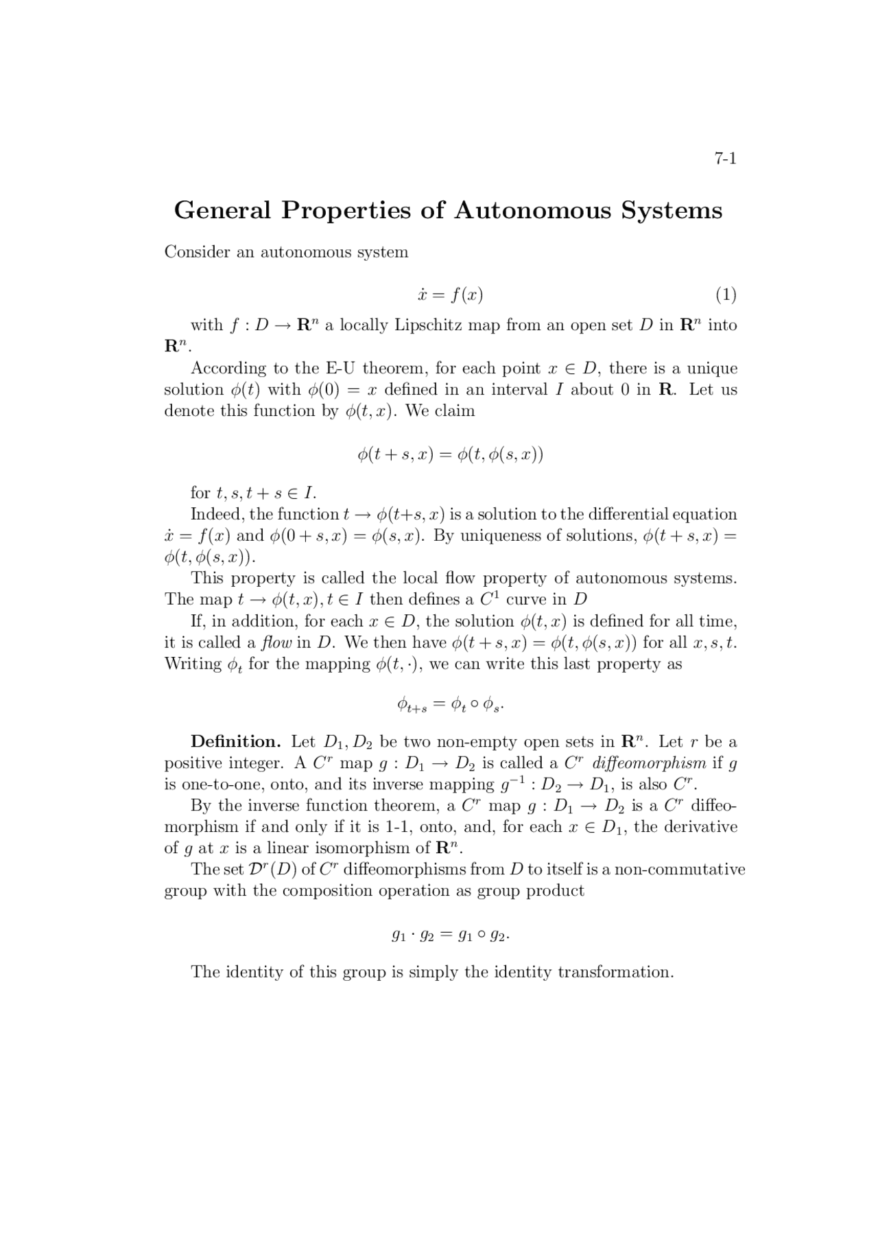 Autonomus Differential Equations Lecture Notes Advanced Calculus