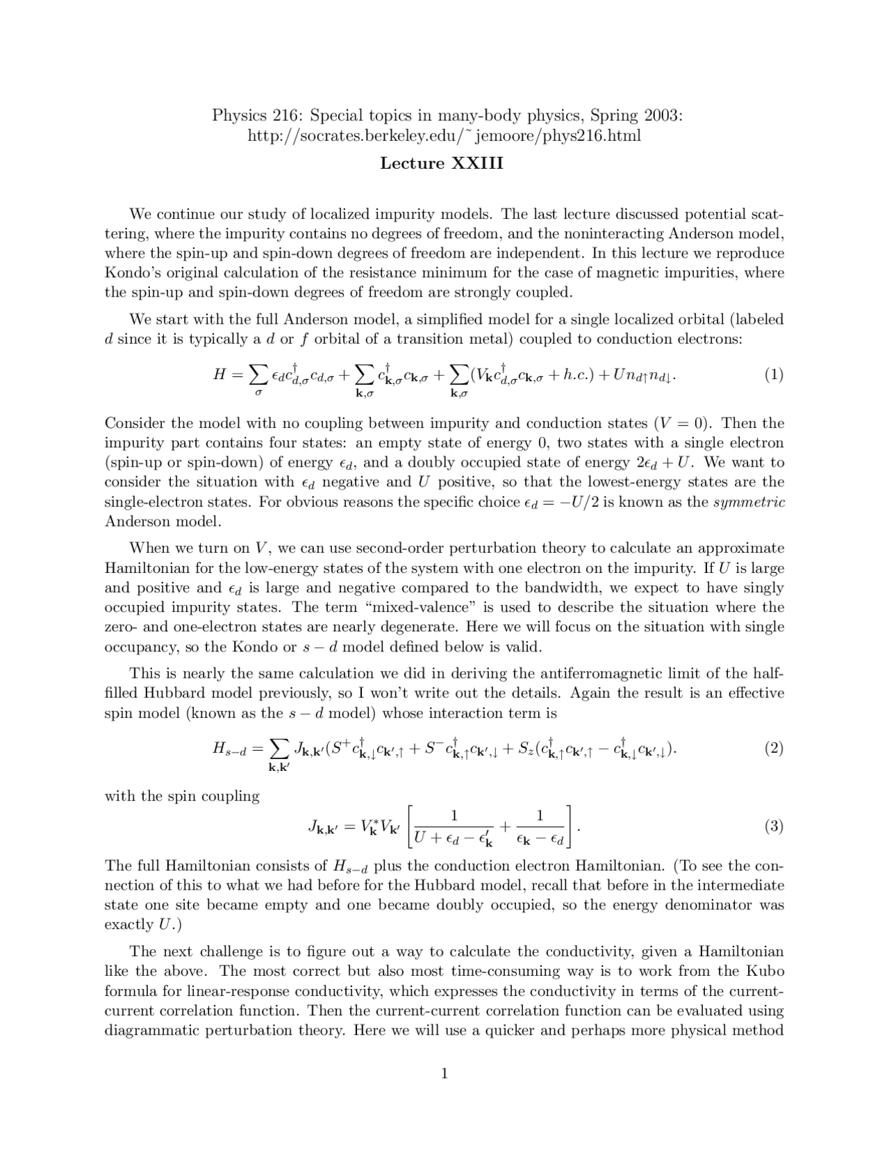 Many Body Physics 23, Lecture Notes - Physics - Docsity