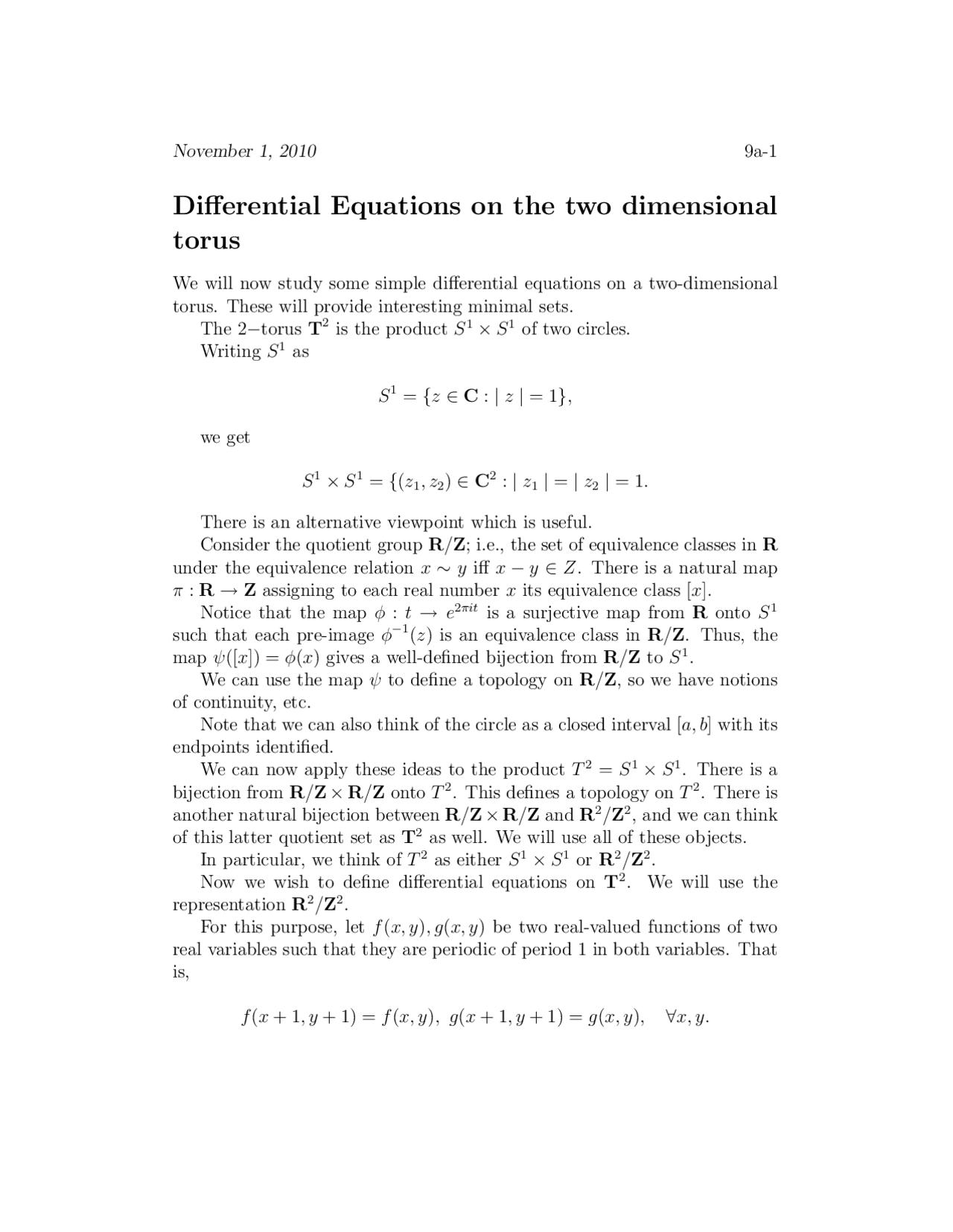 Differential Equations On A Two Dimensional Torus 1 Lecture Notes