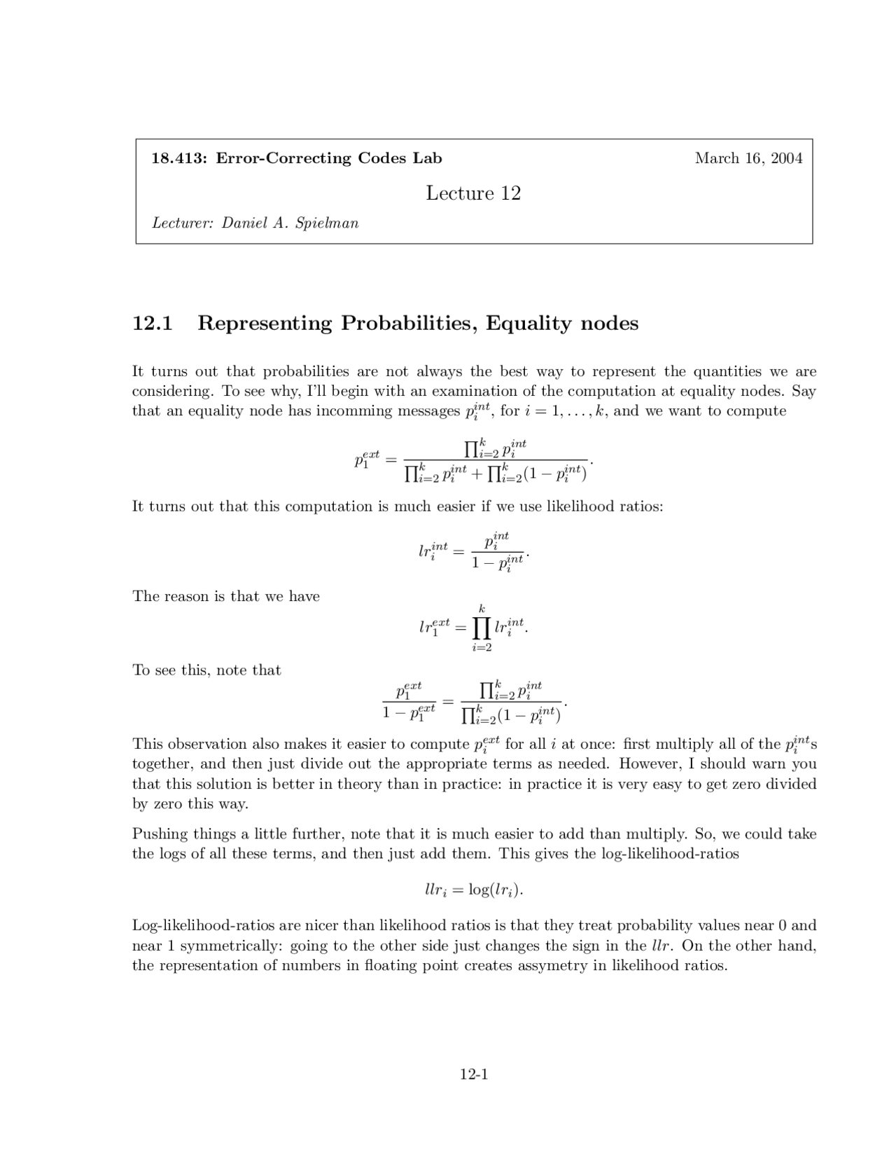 Error Correcting Codes Lab 12 Lecture Slide Engineering Docsity