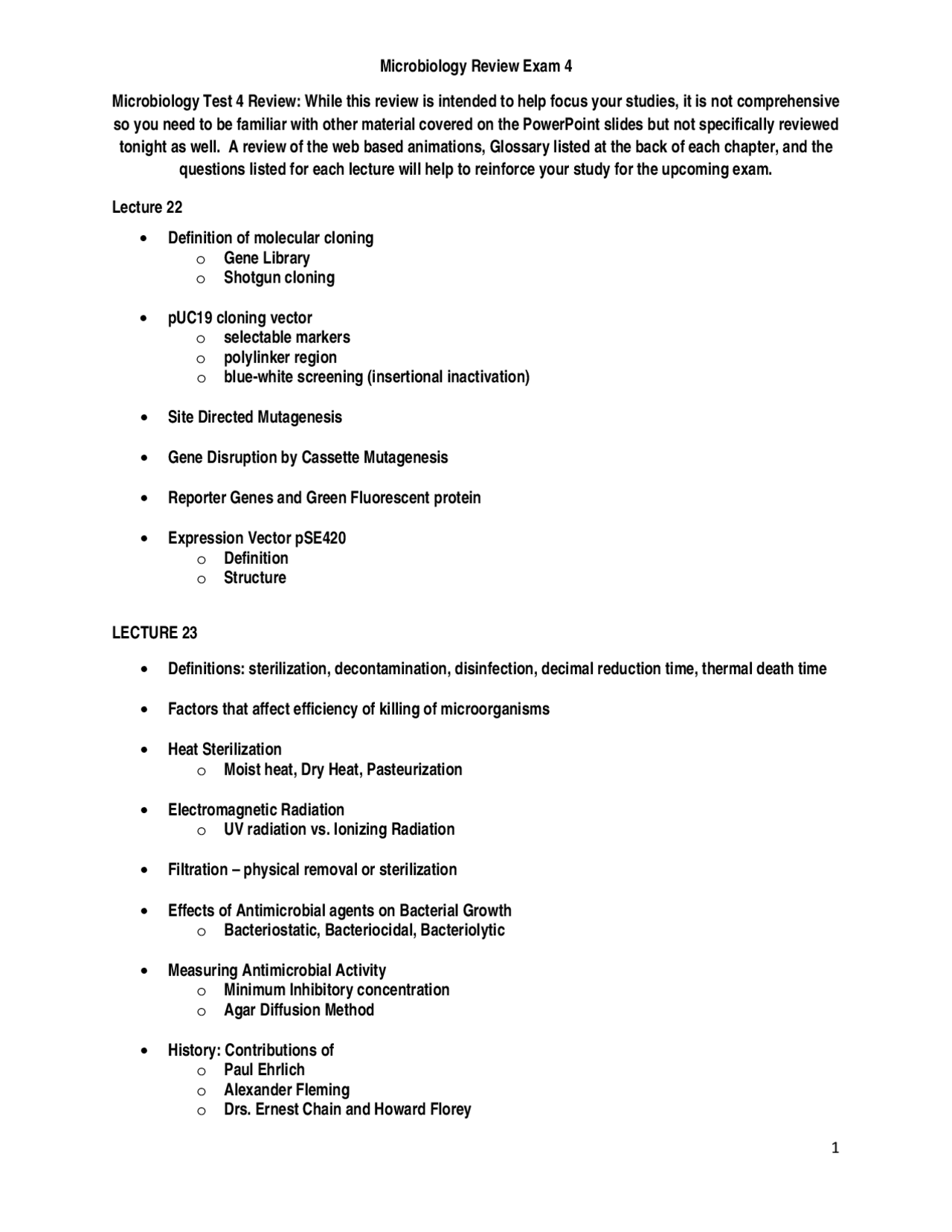 Review Topics Exam 4 For General Microbiology Biol 2604 Docsity