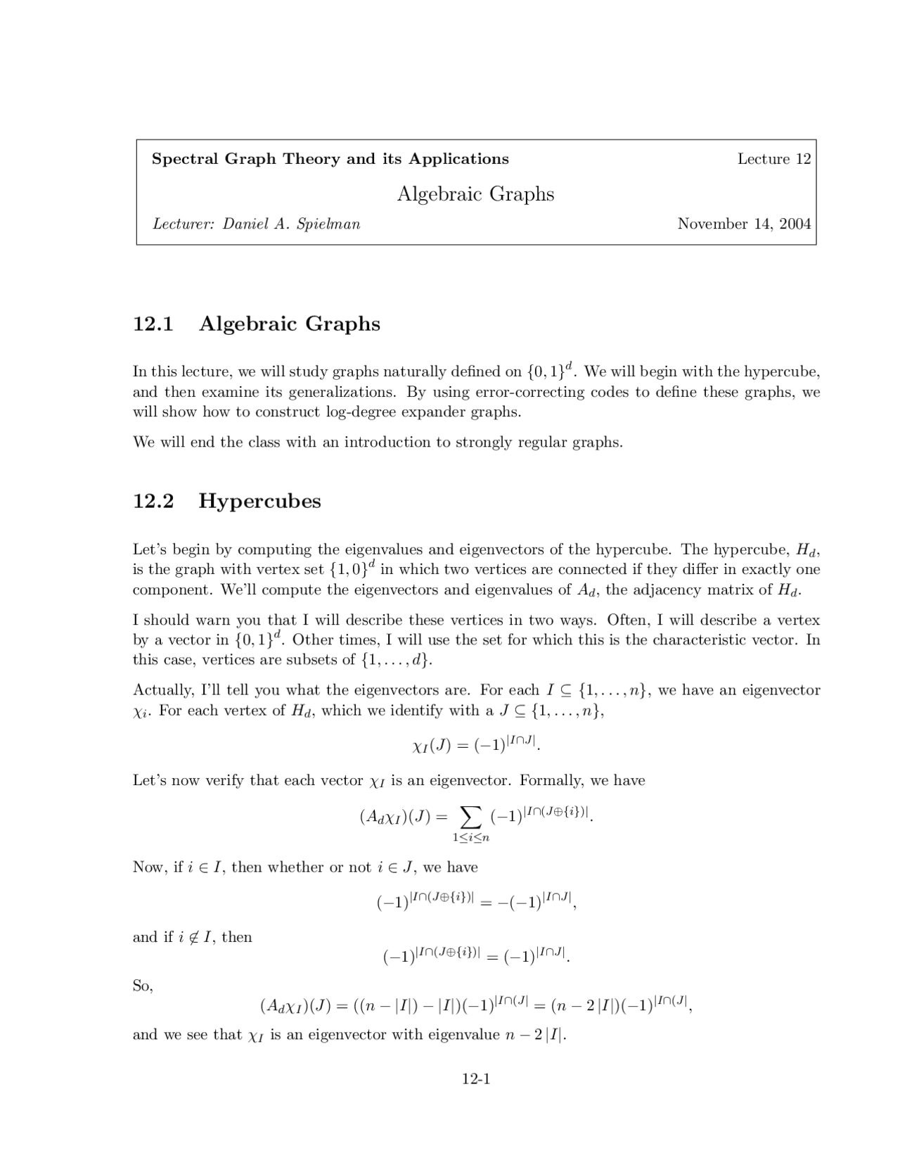 Spectral Graph Theory 12 Lecture Slide Mathematics Docsity
