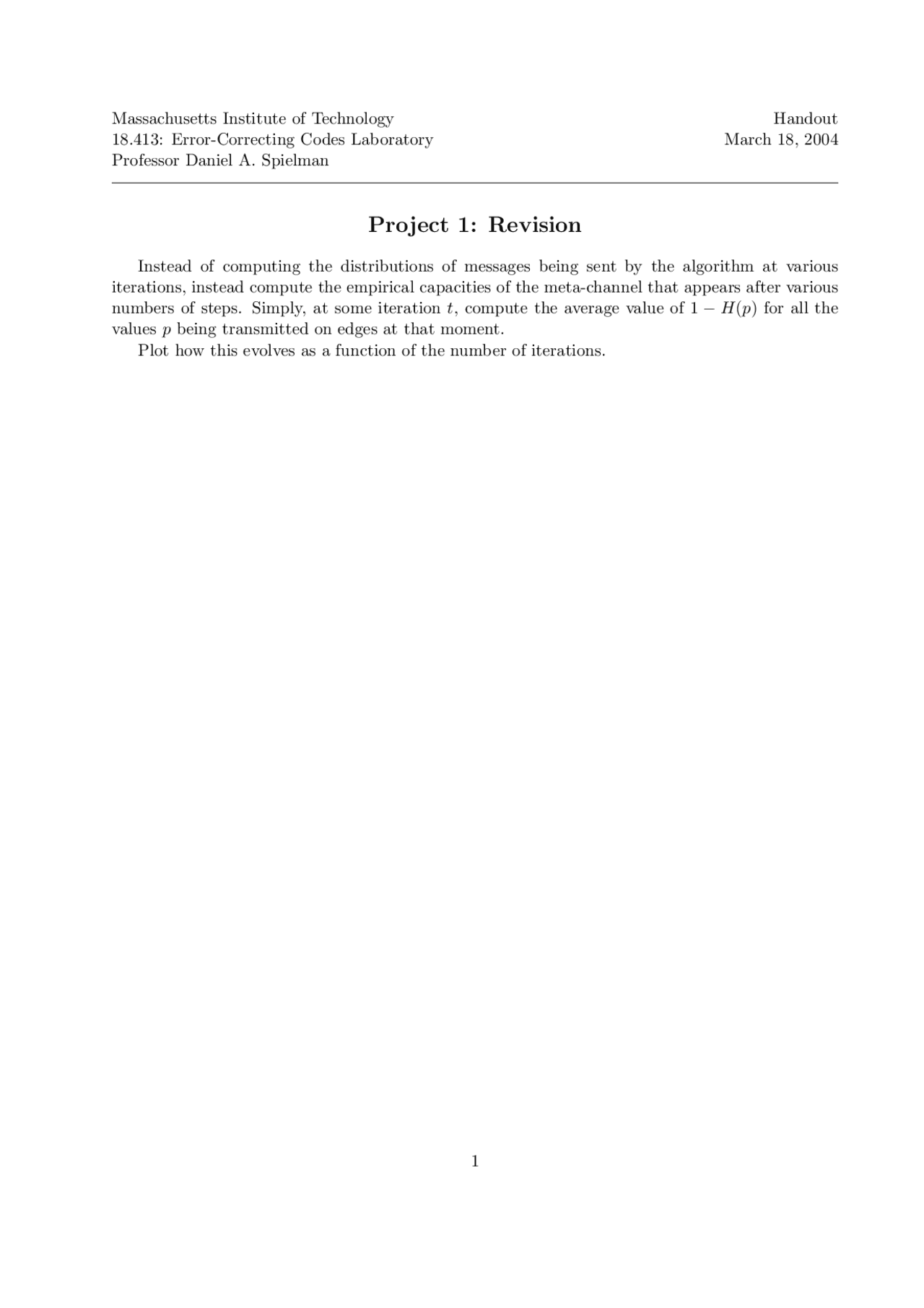 Error Correcting Codes Lab 1 Revision Exercise Engineering Docsity