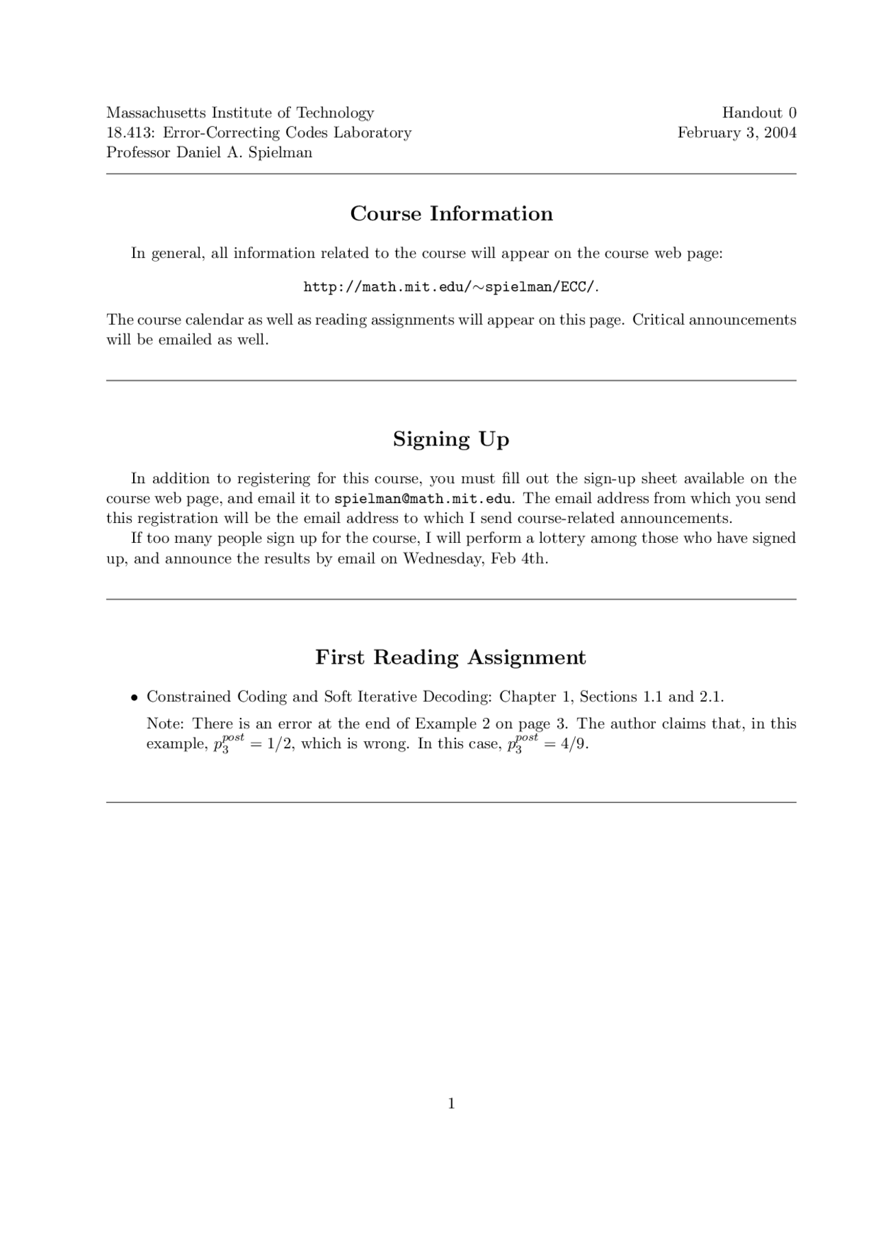 Error Correcting Codes Lab 00 Lecture Slide Engineering Docsity