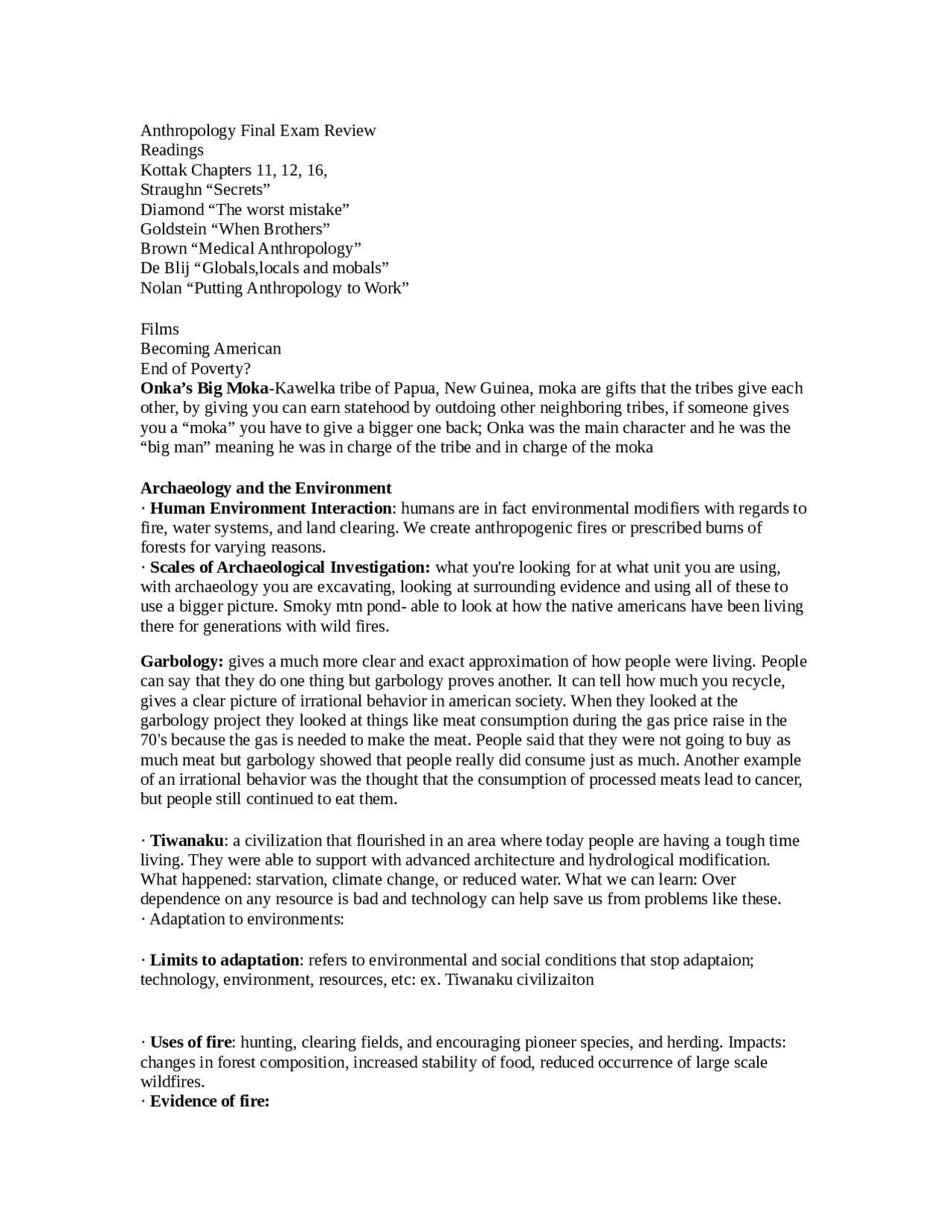 Final Exam Study Guide - Introduction to Anthropology | ANTH 1102 - Docsity