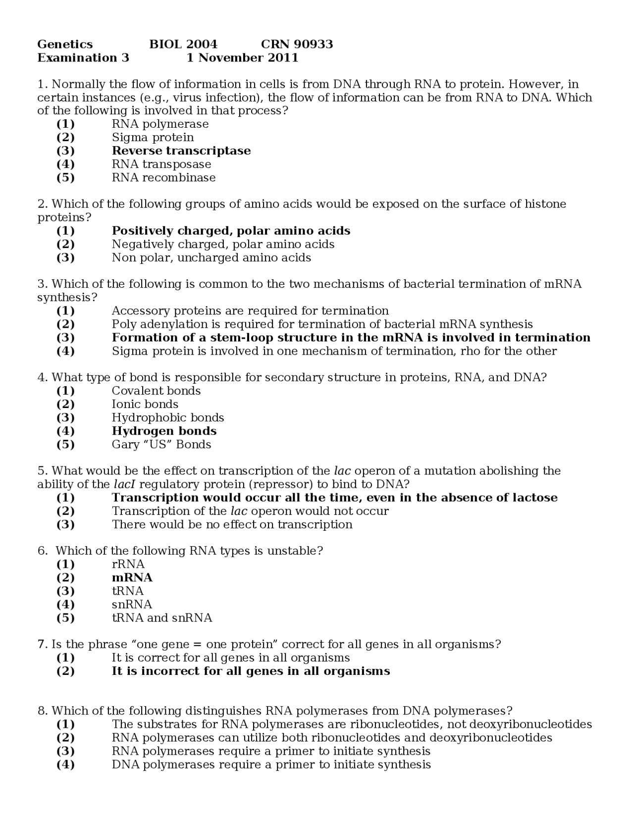 50 Solved Questions On Genetics Exam 3 Biol 2004 Docsity