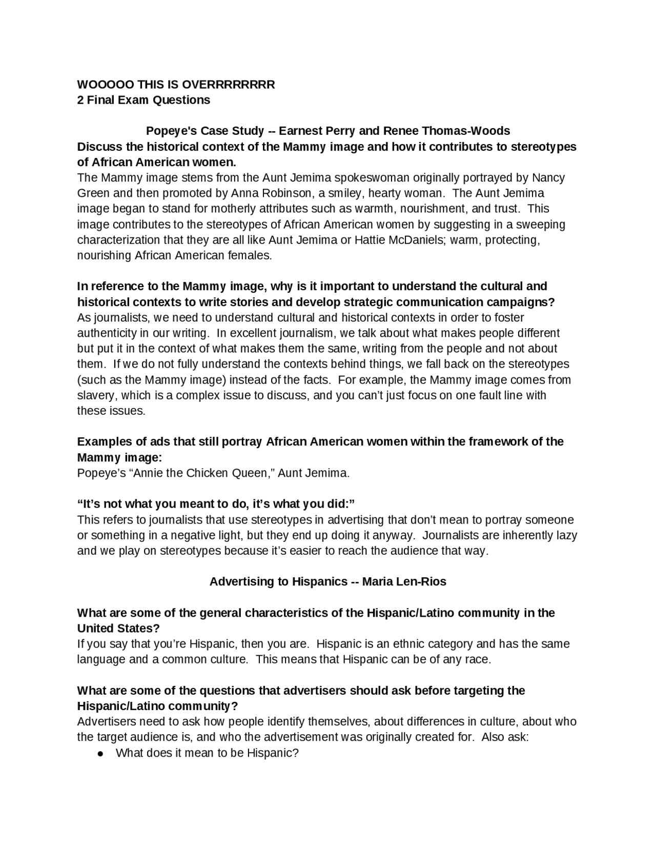 Final Exam Questions for Cross Cultural Journalism | JOURN 2000 - Docsity