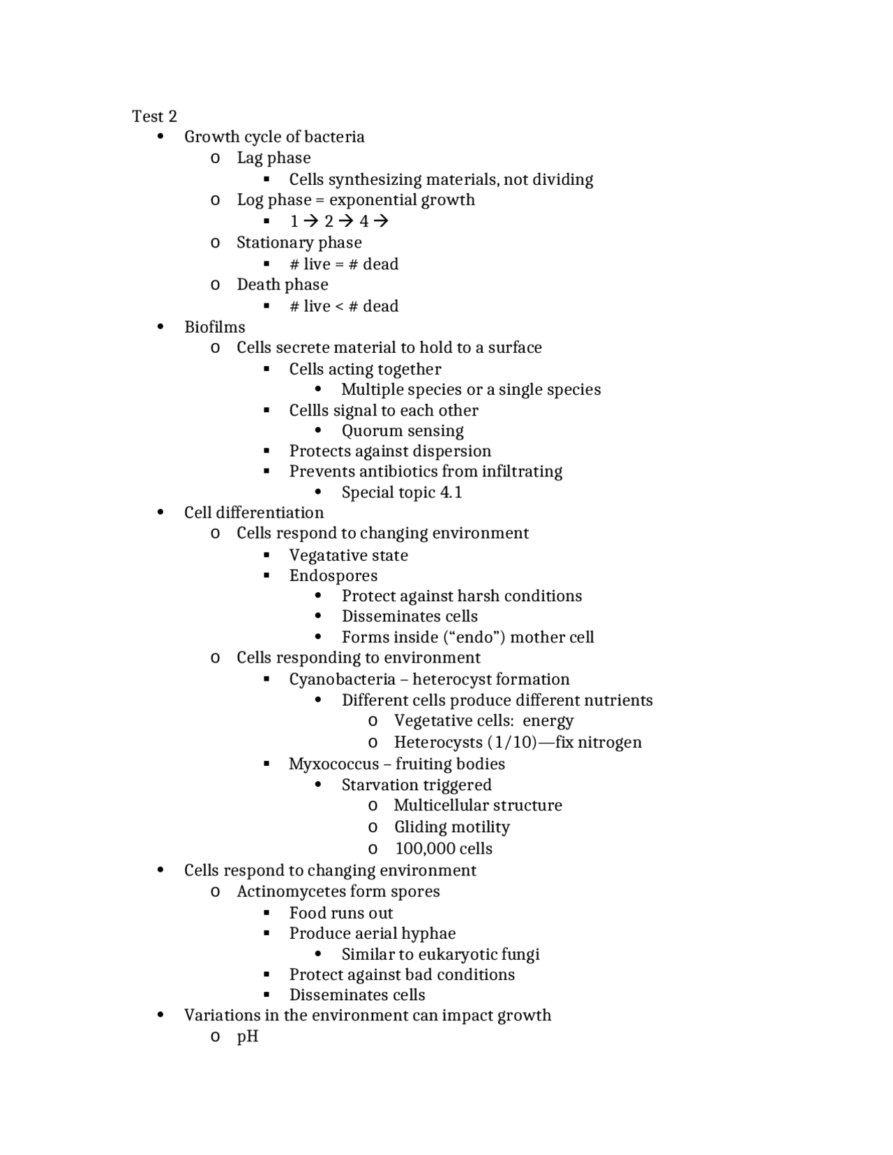Growth Cycle of Bacteria - General Microbiology - Test 2 Notes | BIO ...