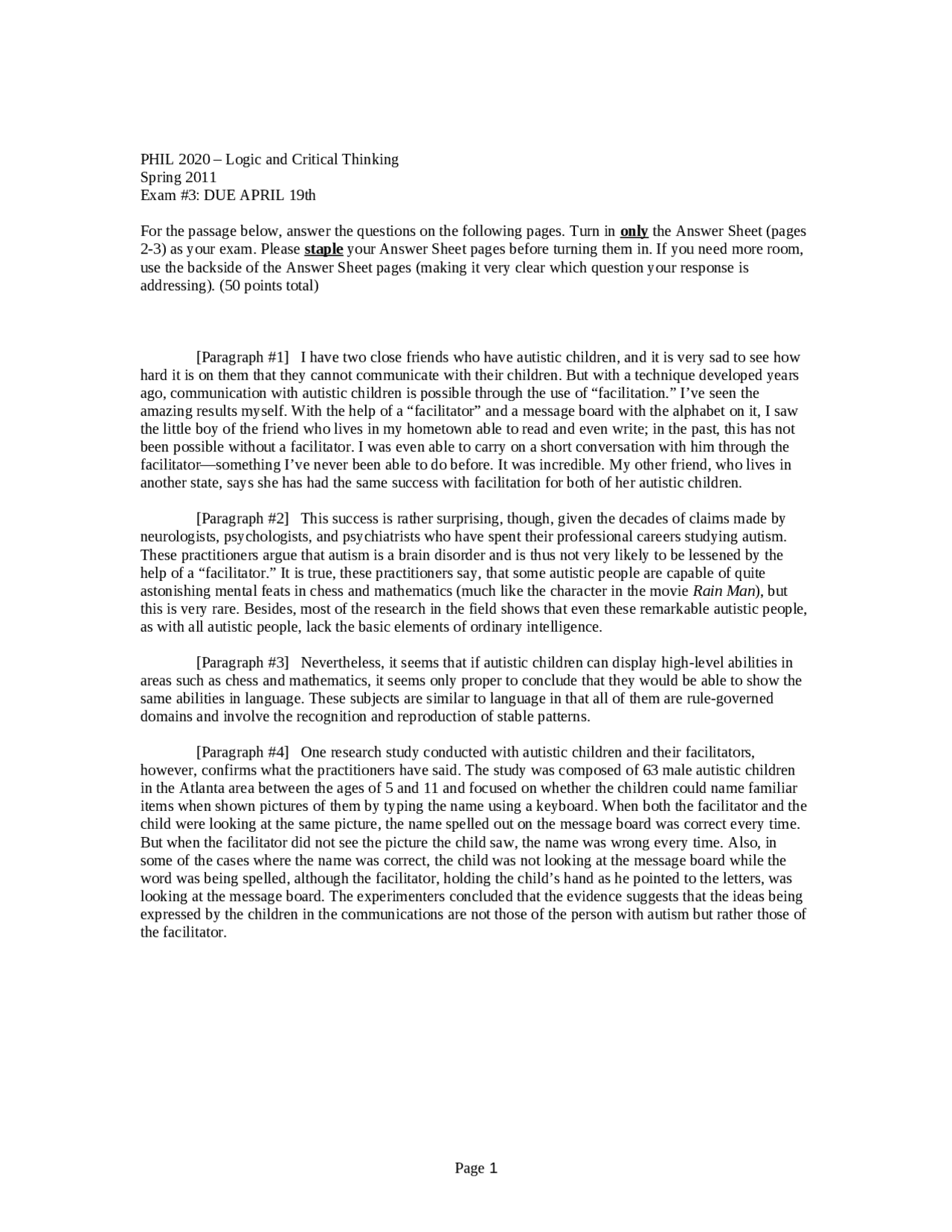 Exam 3 Logic And Critical Thinking Phil 2020 Docsity