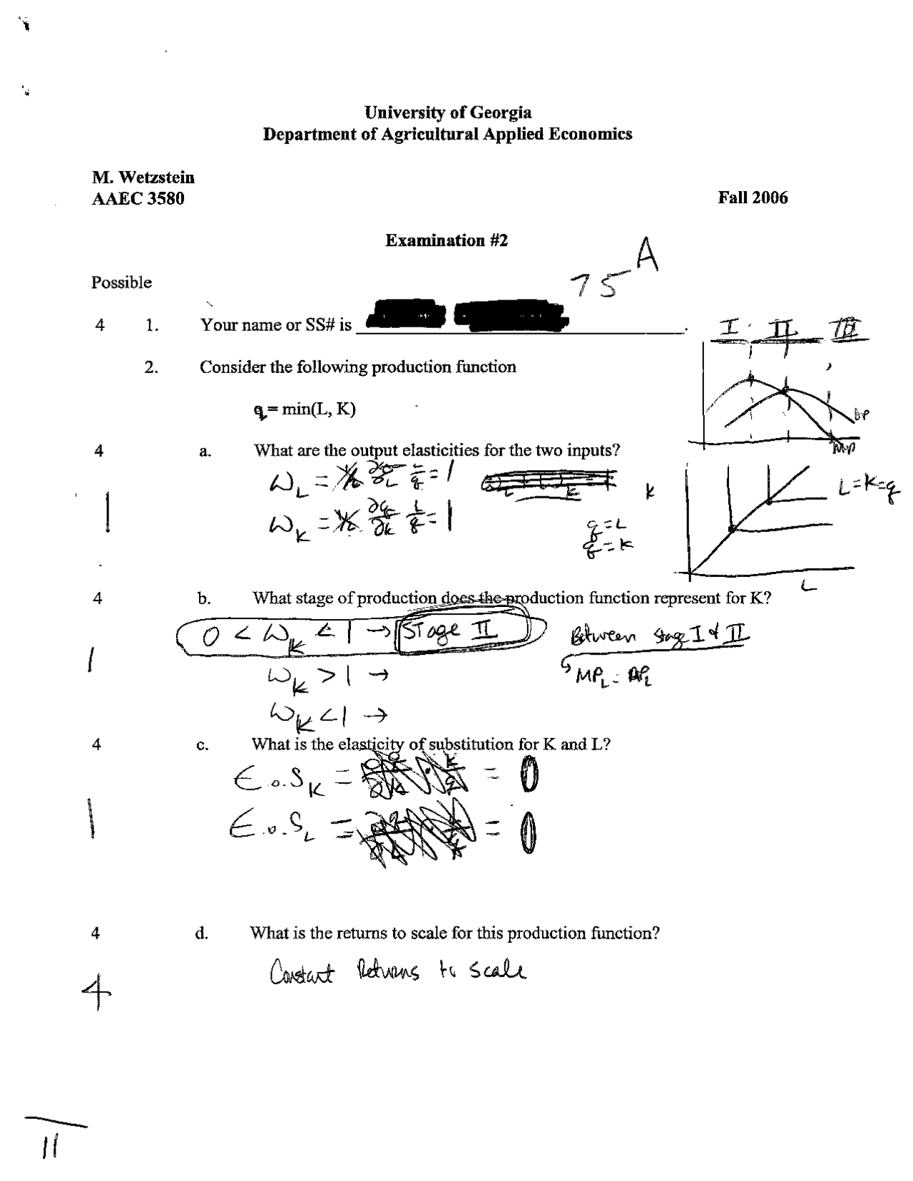 Exam 2 With Answer Key Intermediate Economic Principles Aaec 3580