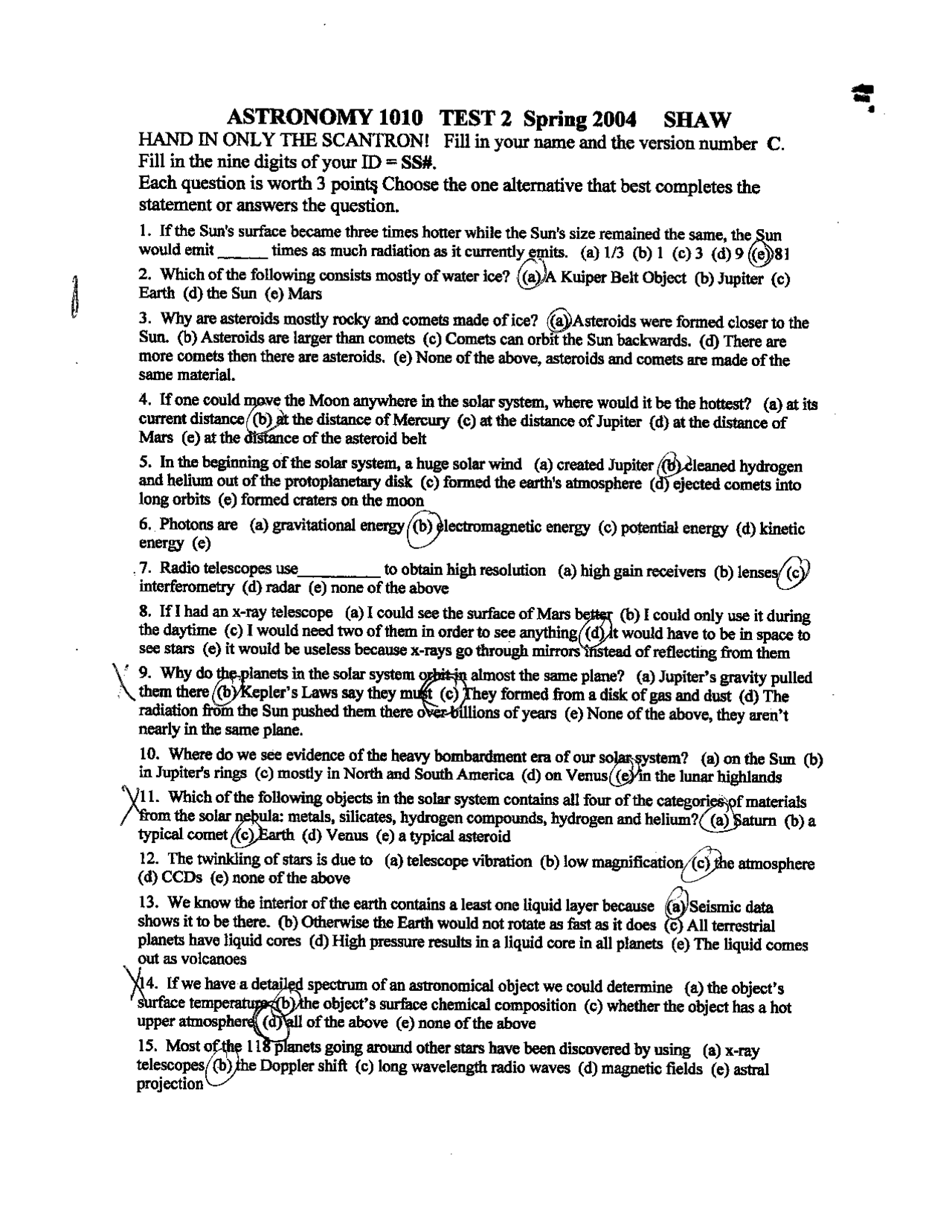 26 Solved Mcqs On The Astronomy Of Solar System Exam 2 Astr 1010