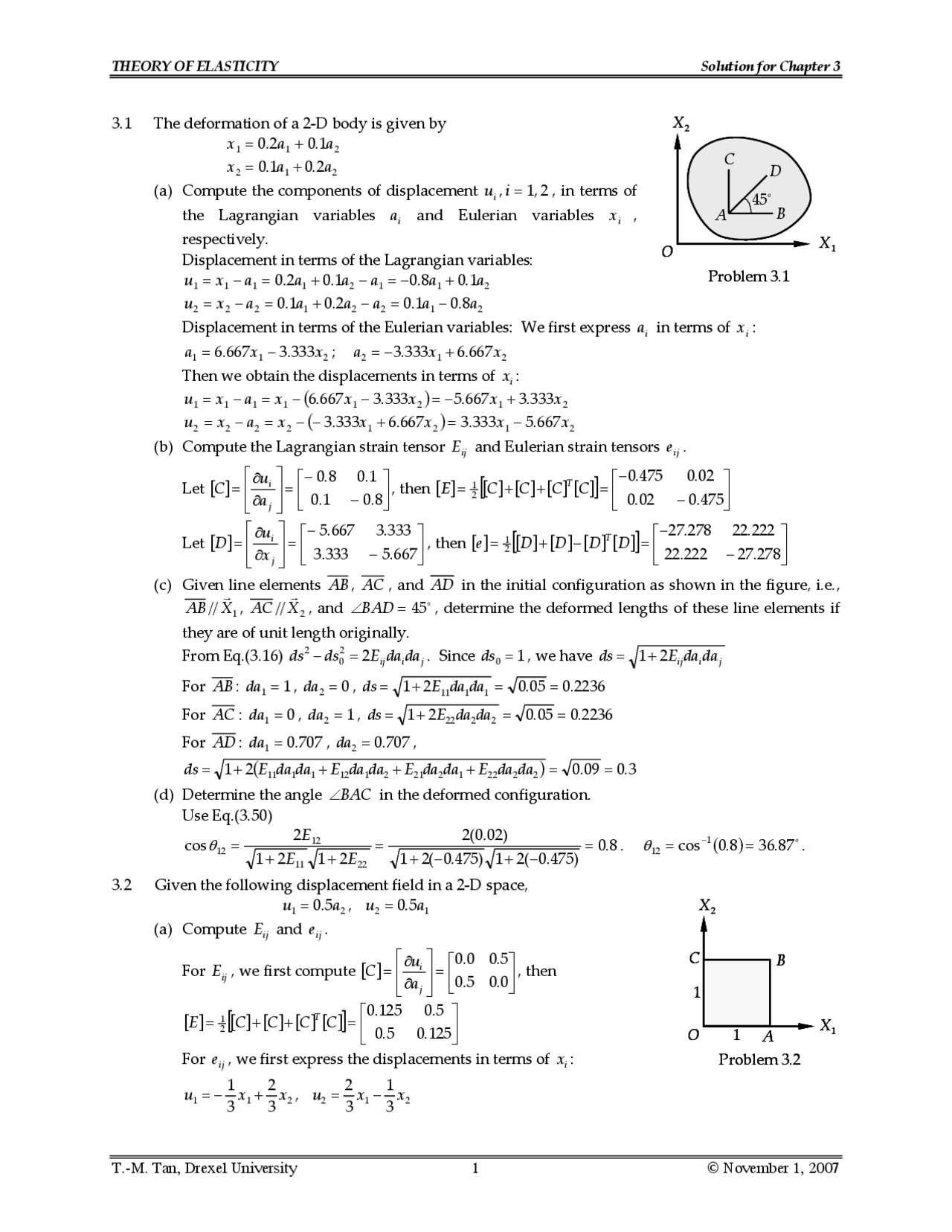 Deformation Of Body Homework Solutions Theory Of Elasticity I Mem