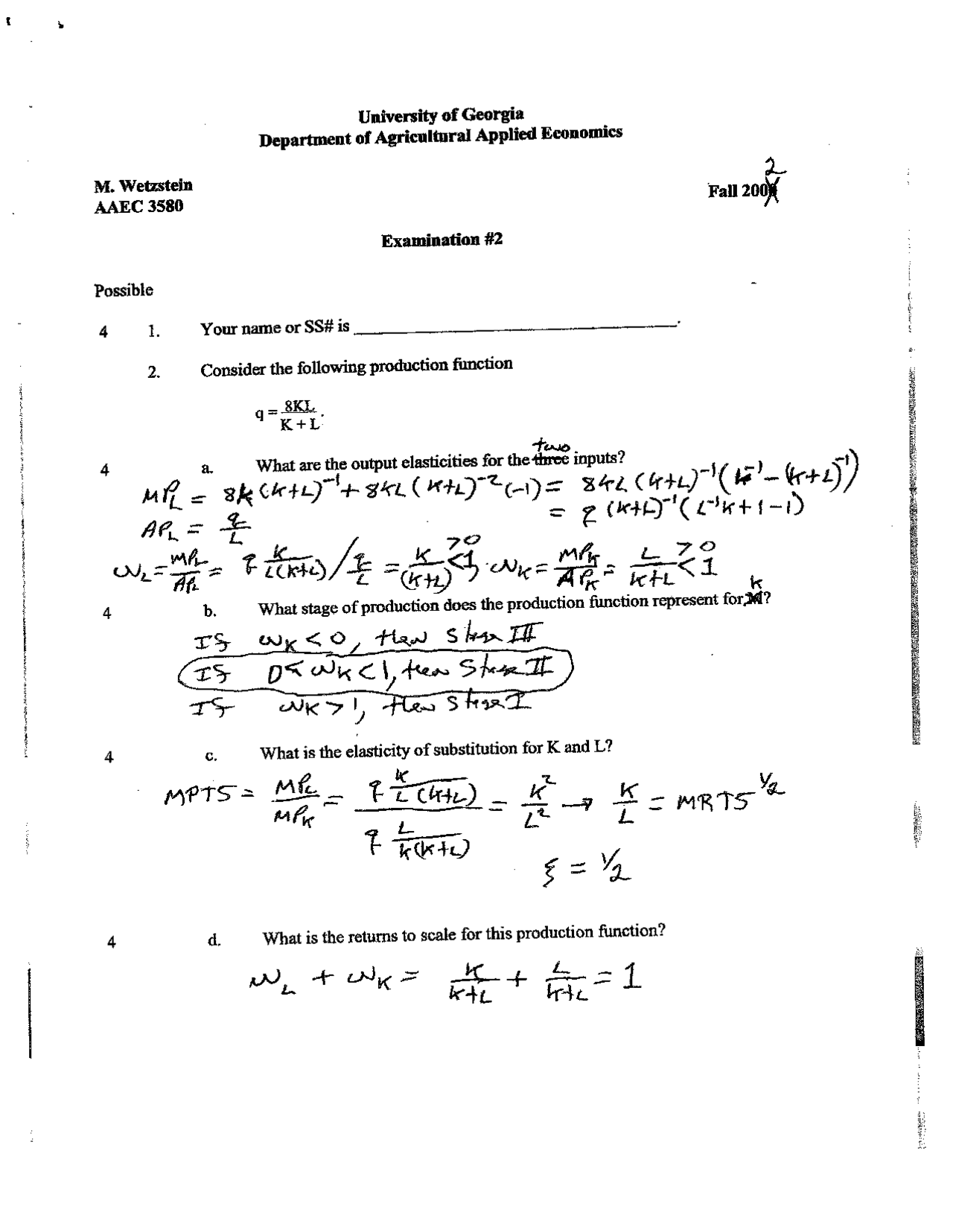7 Solved Problems On Production Functions Exam 2 Aaec 3580 Exams