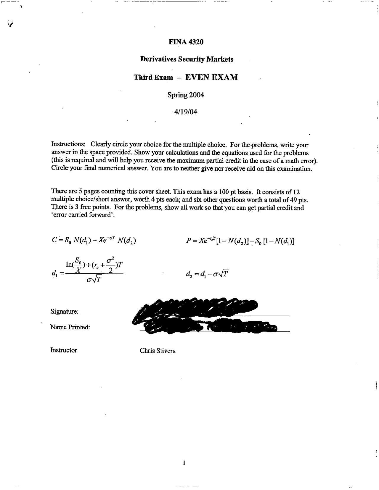 Exam 3 Questions with Solutions - Derivative Security Markets | FINA ...