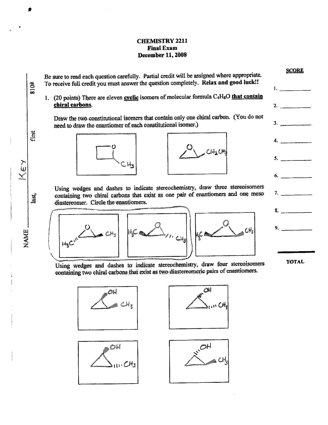 Final Exam Solution Modern Organic Chemistry I Chem 2211 Docsity