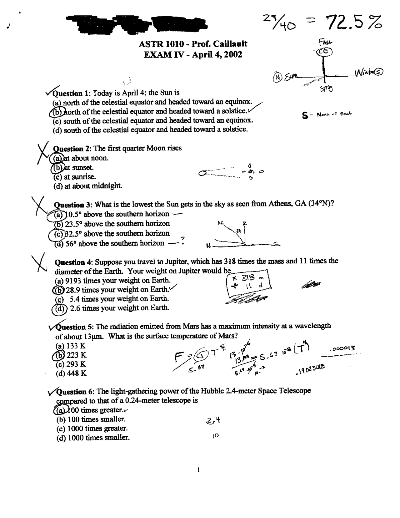 Solved Questions For Exam 4 Astronomy Of The Solar System Astr 1010