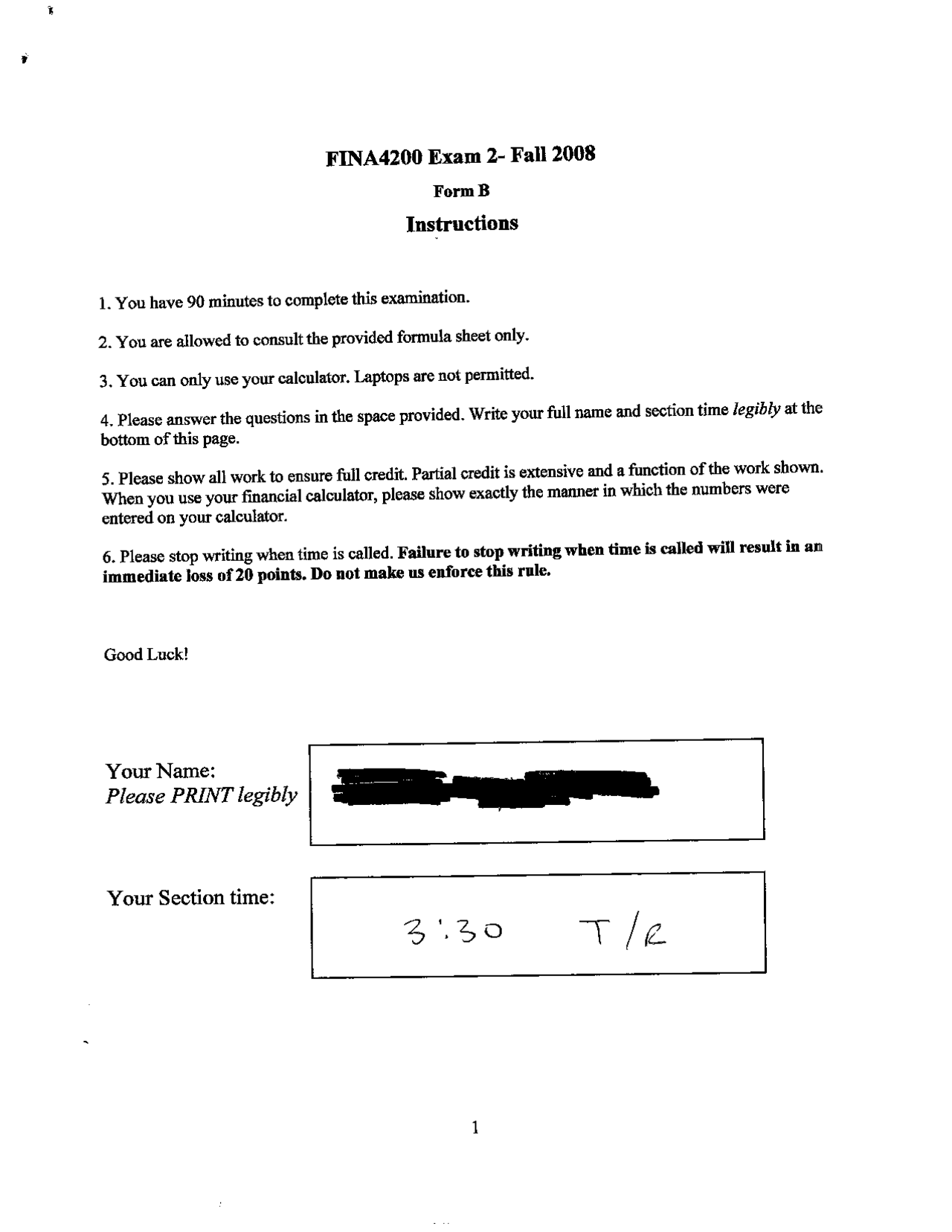 Practice Exam 2 Solution Corporate Finance Theory Fall 2008 Fina 4200 Docsity 