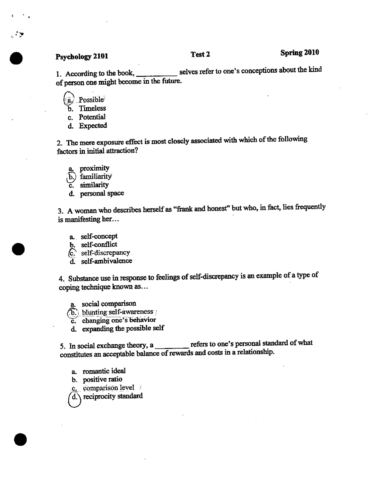 Test 2 with Solutions - The Psychology of Adjustment | PSYC 2101 - Docsity
