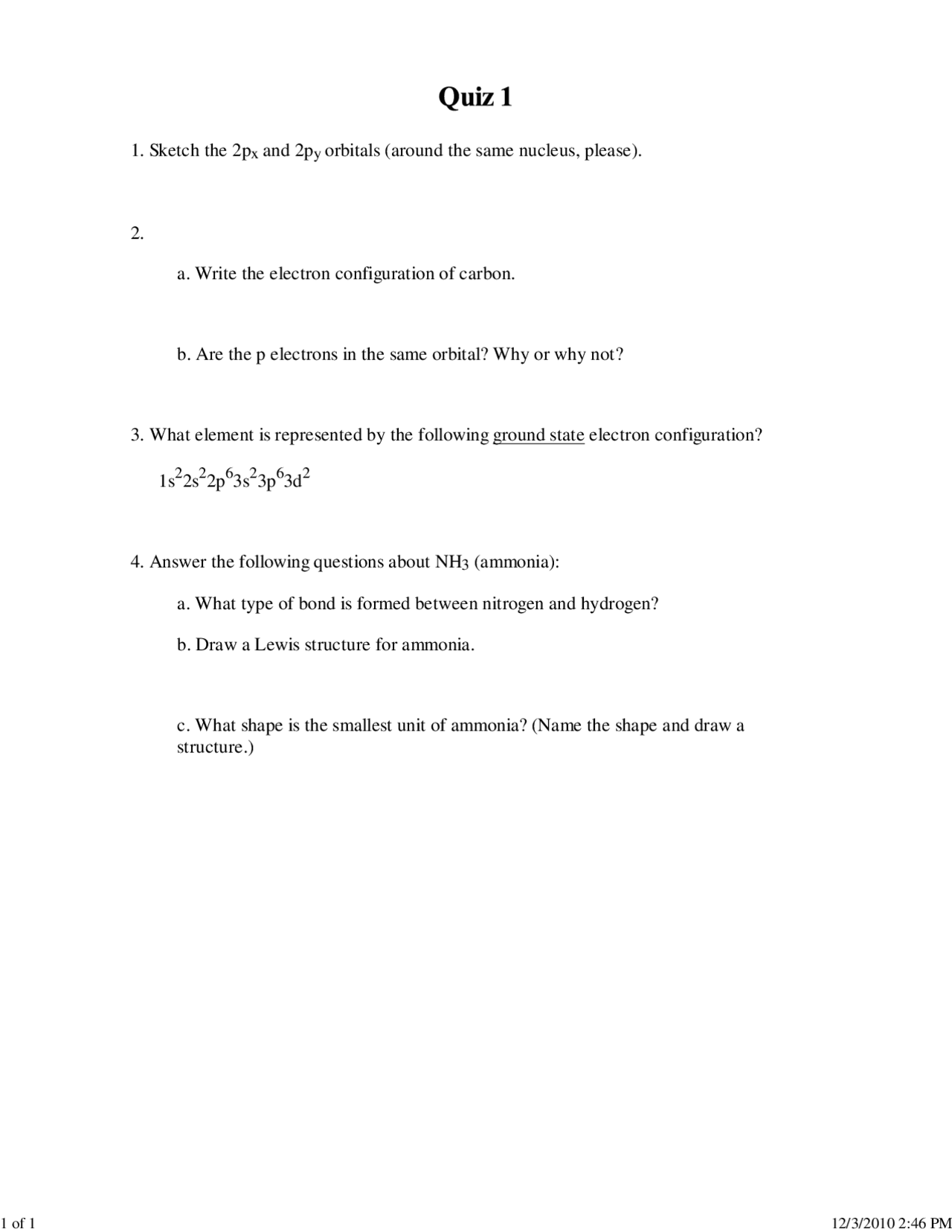 Electron Configuration Lewis Structure Quiz Questions CHEM 3331 electron-configuration-lewis-structure-quiz-questions-chem-3331