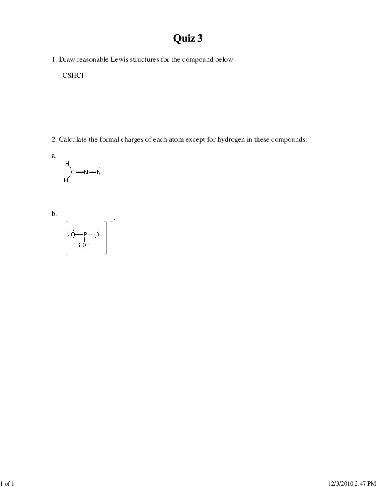2 Solved Problems On The Lewis Structure Quiz 3 Chem 3331 Docsity