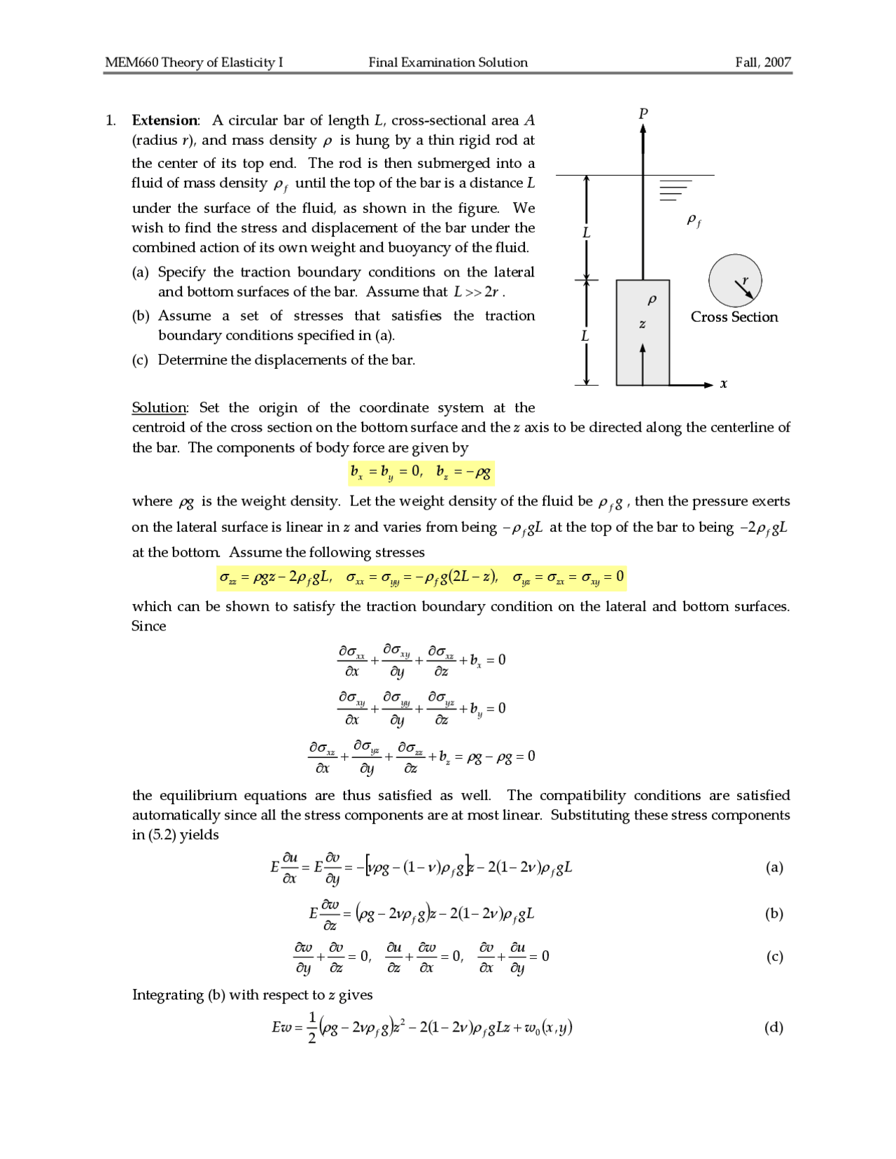 Final Exam With Solution Theory Of Elasticity I Fall 2007 Mem 660