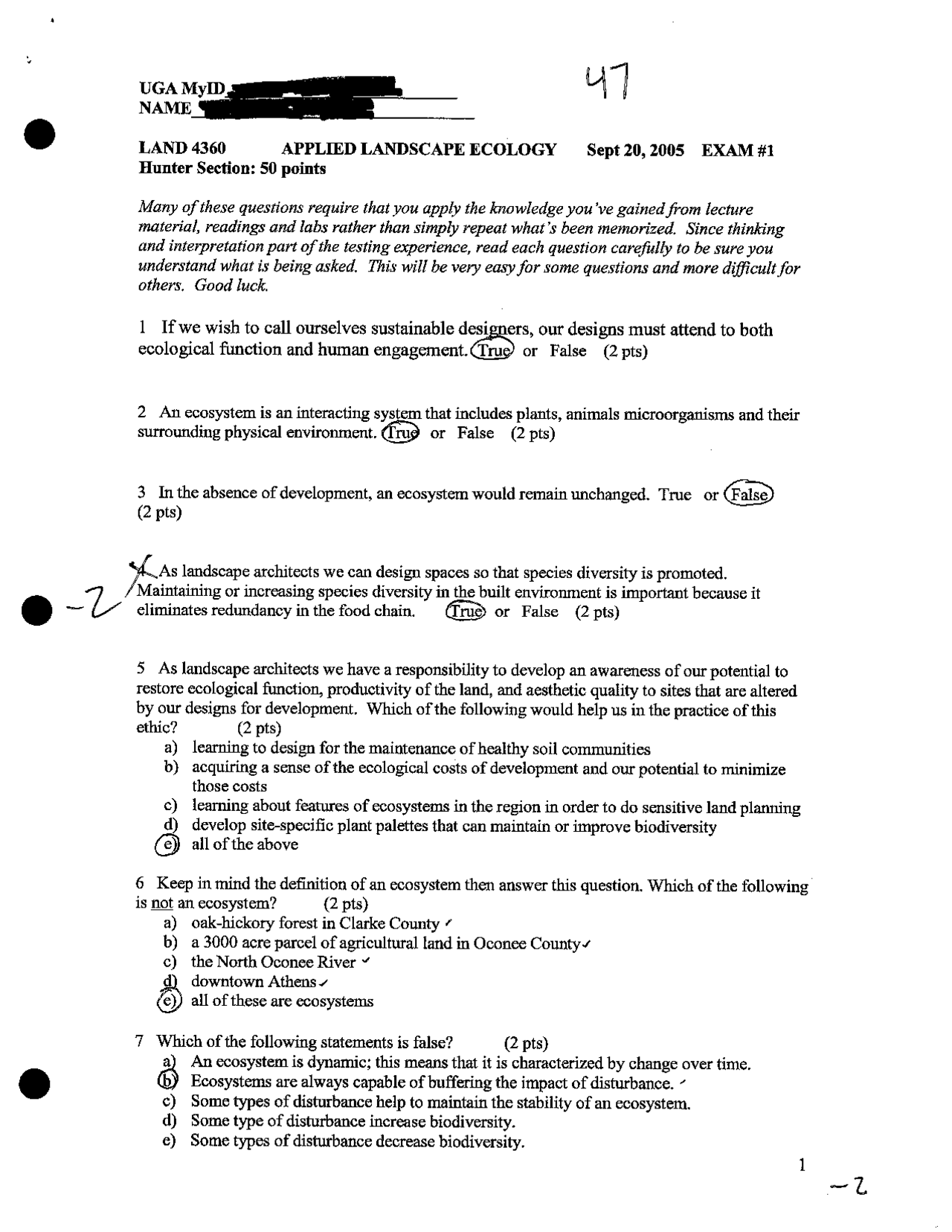Exam 1 Questions With Resolution Applied Landscape Ecology Land