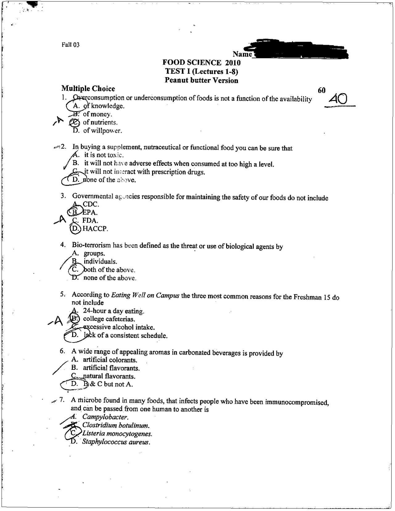 Exam 1 with Answer Key - Food Issues and Choices | FDST 2010 | Exams ...