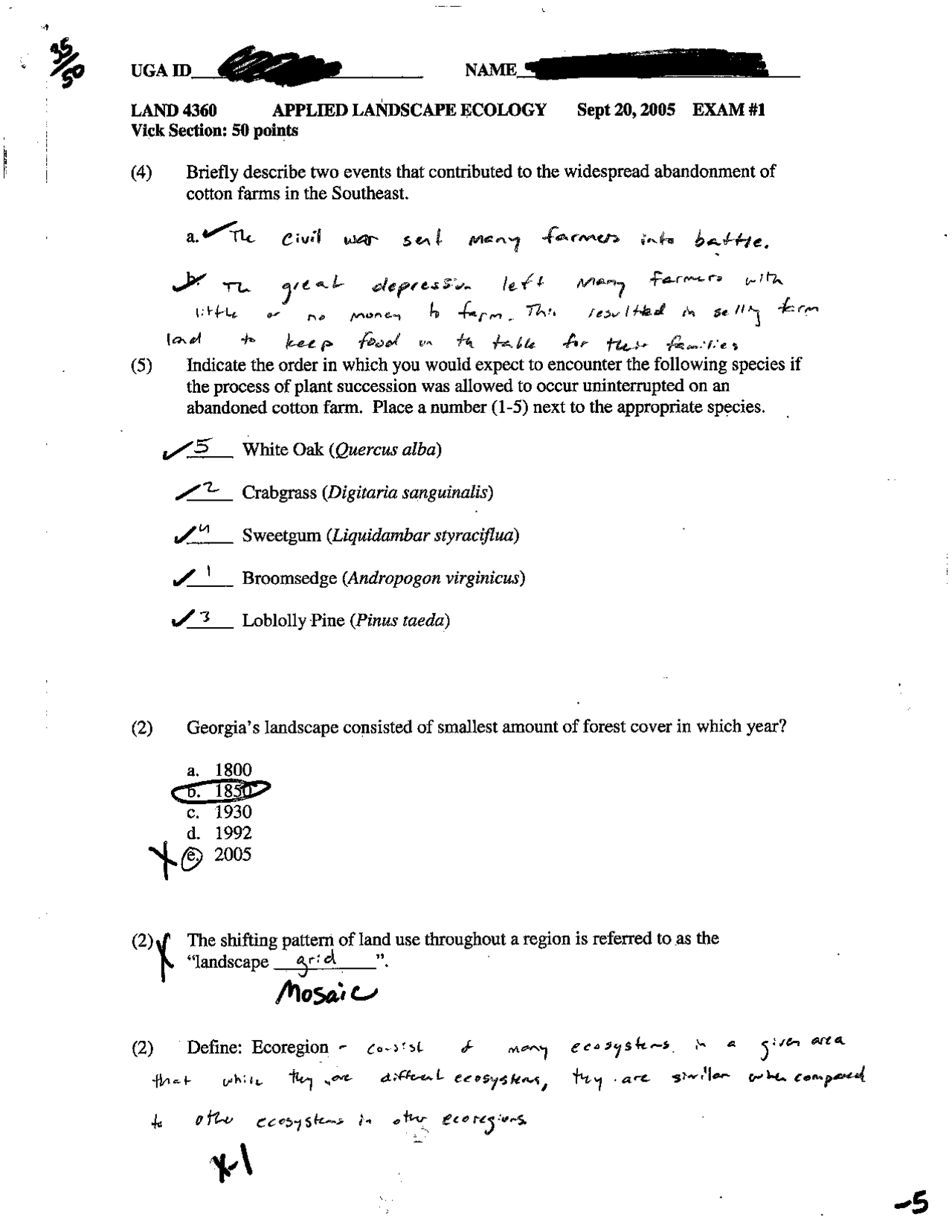 9 Solved Problems On Applied Landscape Ecology Examination 1 Land
