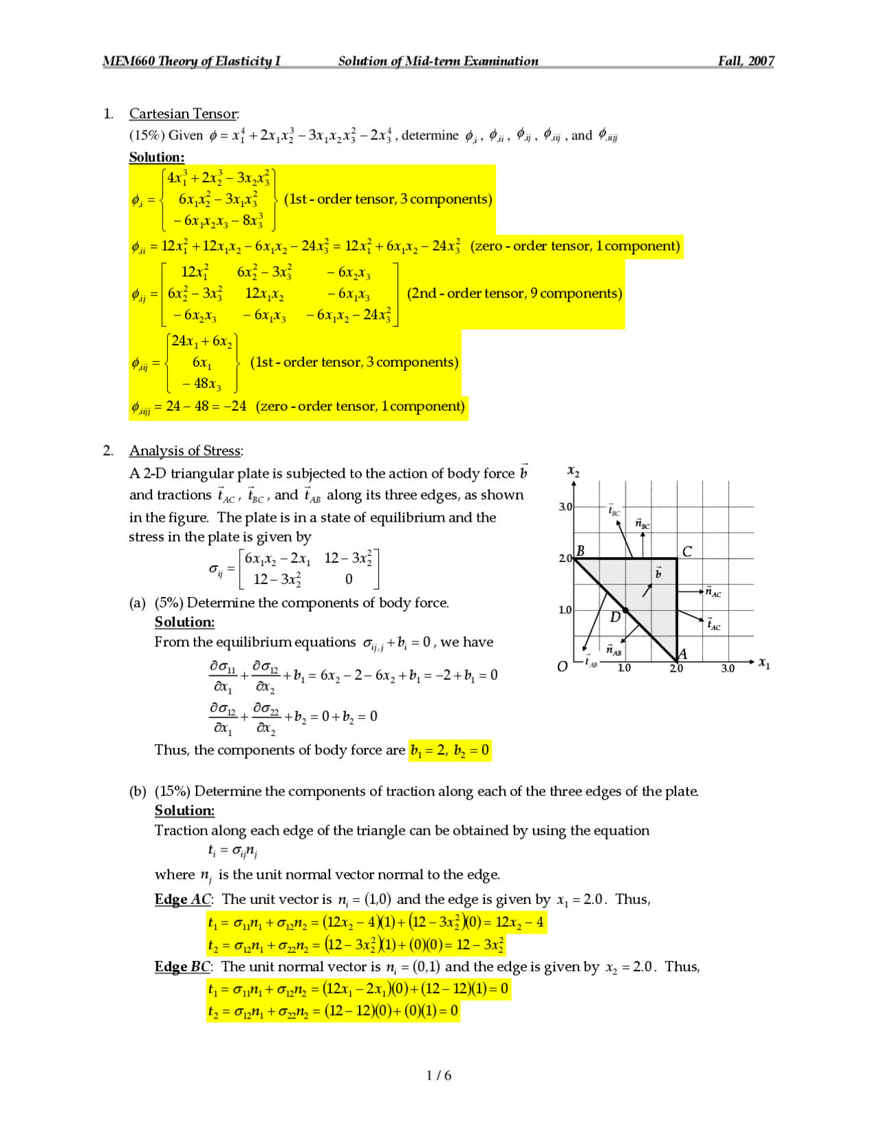 Solution Of Midterm Examination Theory Of Elasticity I Mem 660