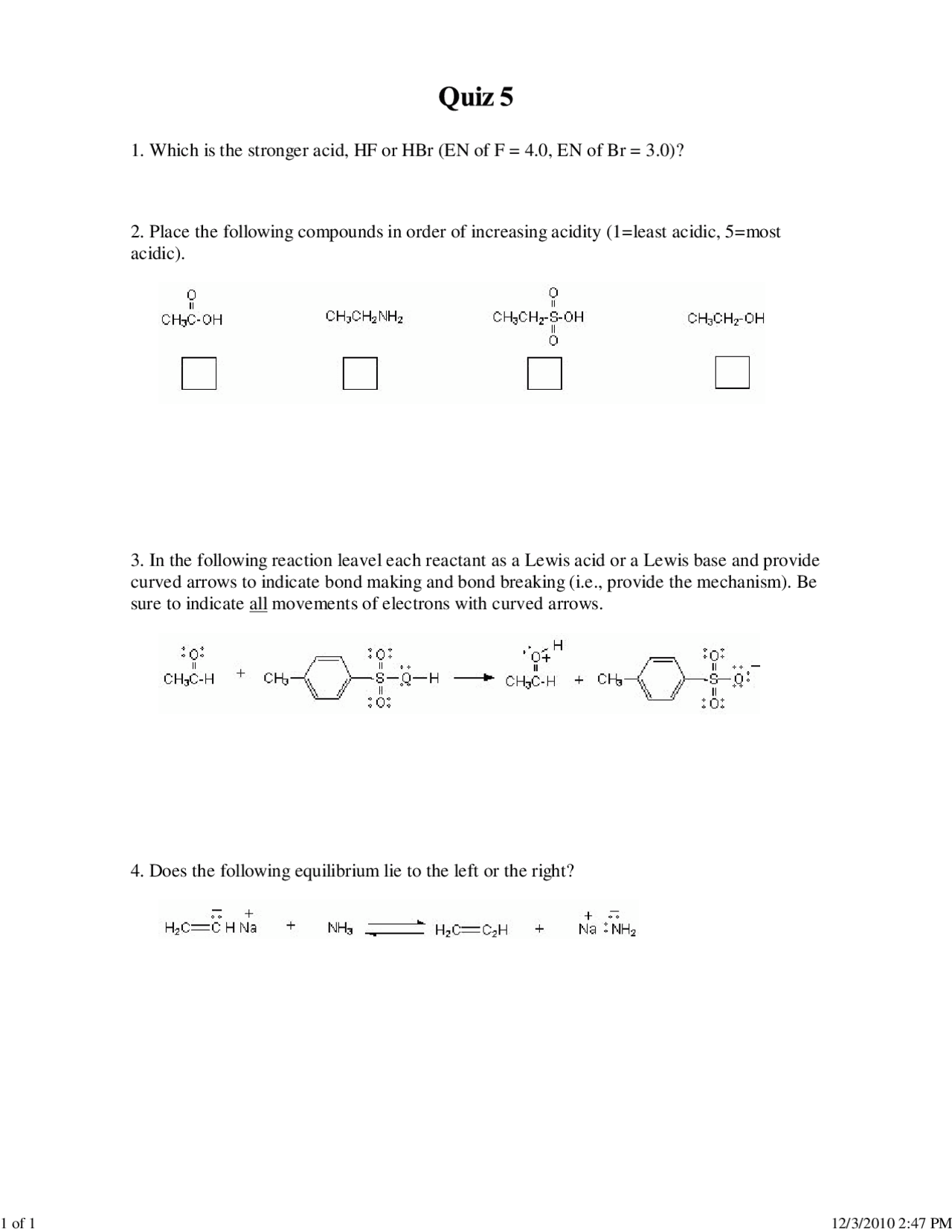 4 Solved Questions on Strong Acids and Bases - Quiz 5 | CHEM 3331 ...