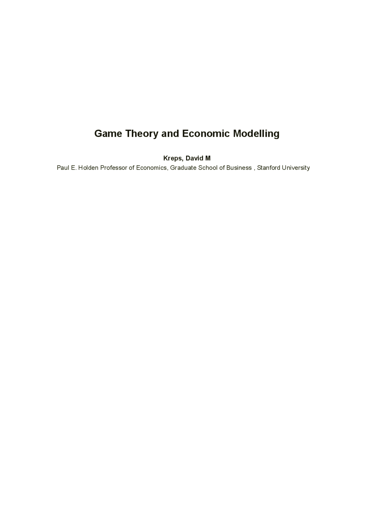 Game Theory And Economic Modelling Docsity