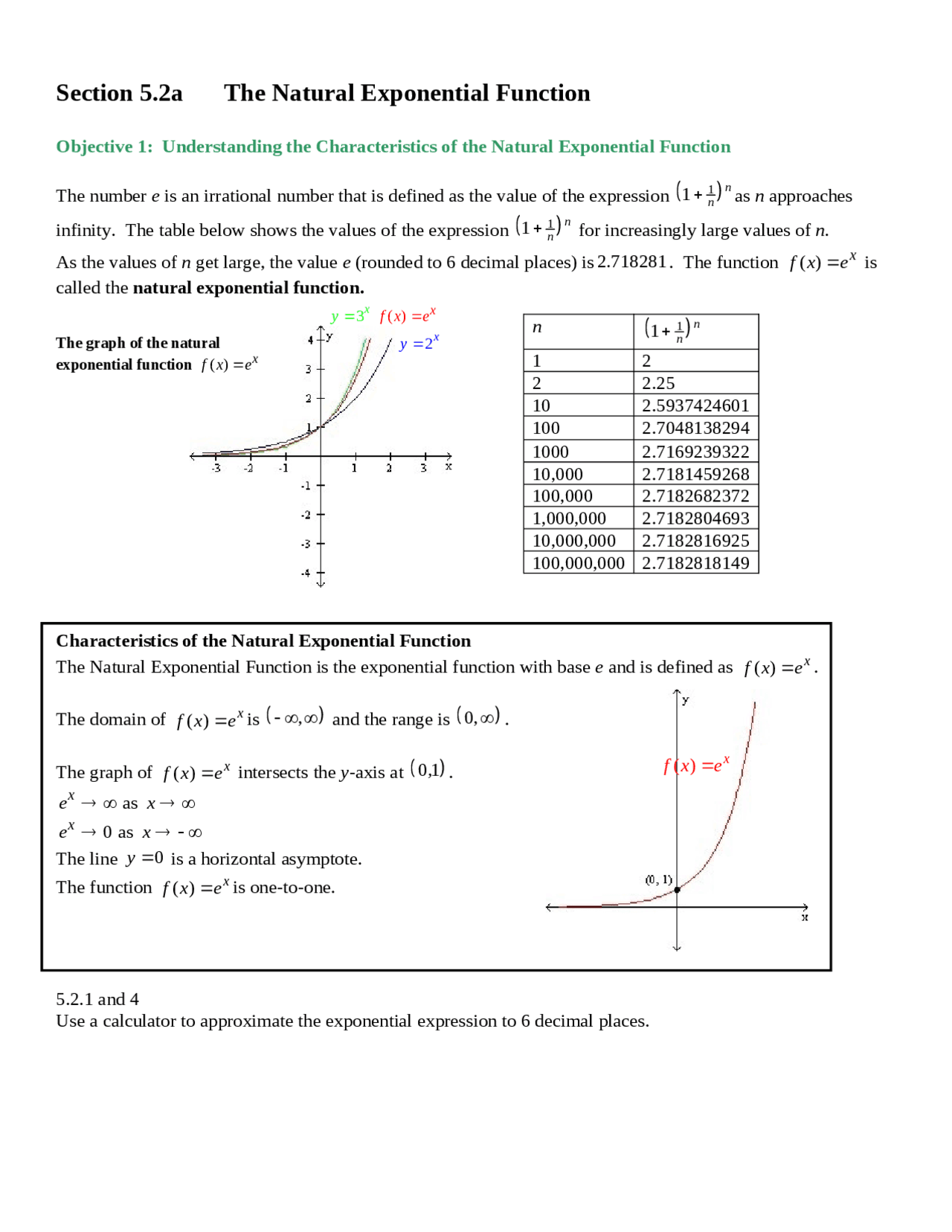 The Natural Exponential Function Lecture Notes Math 1021 Docsity