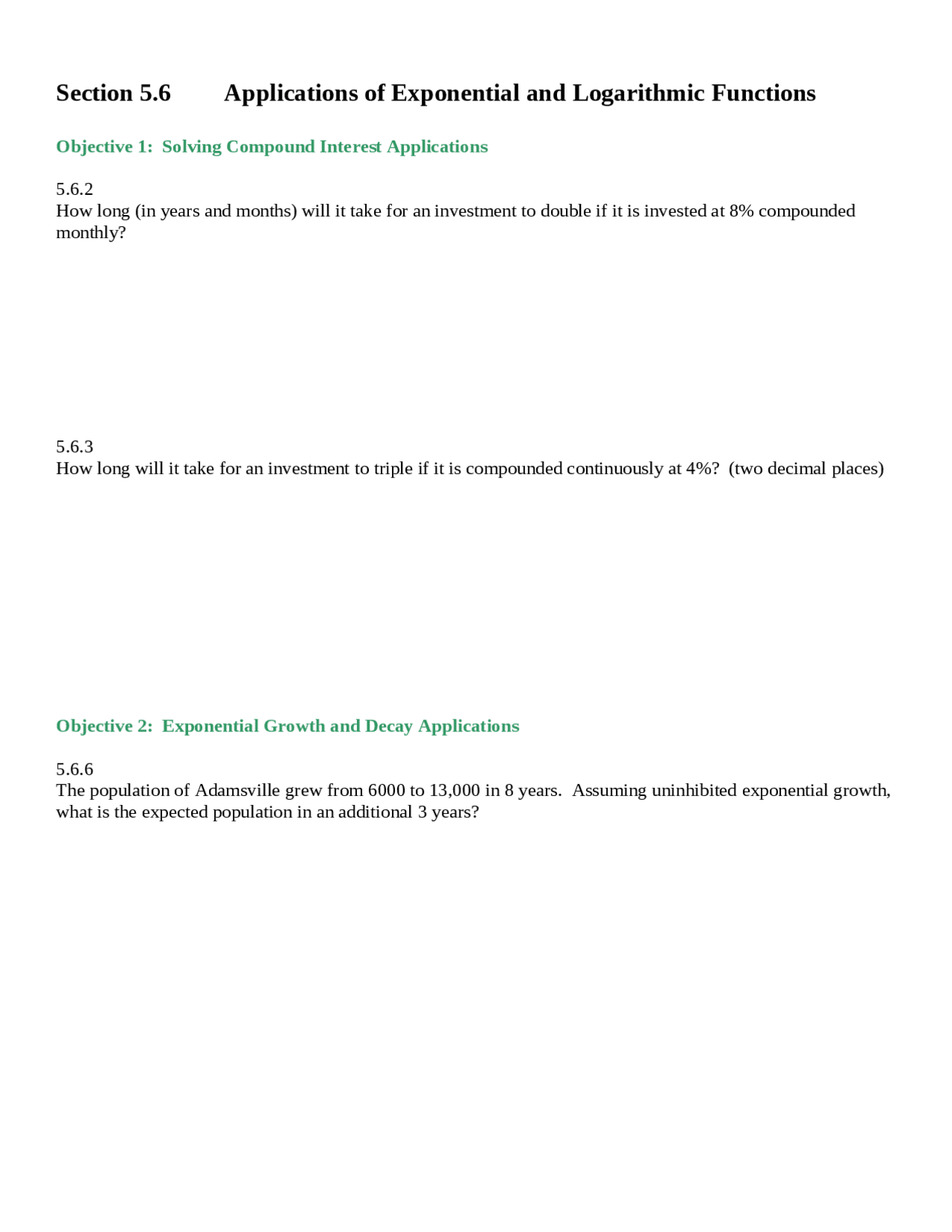 Applications Of Exponential And Logarithmic Functions Math 1021