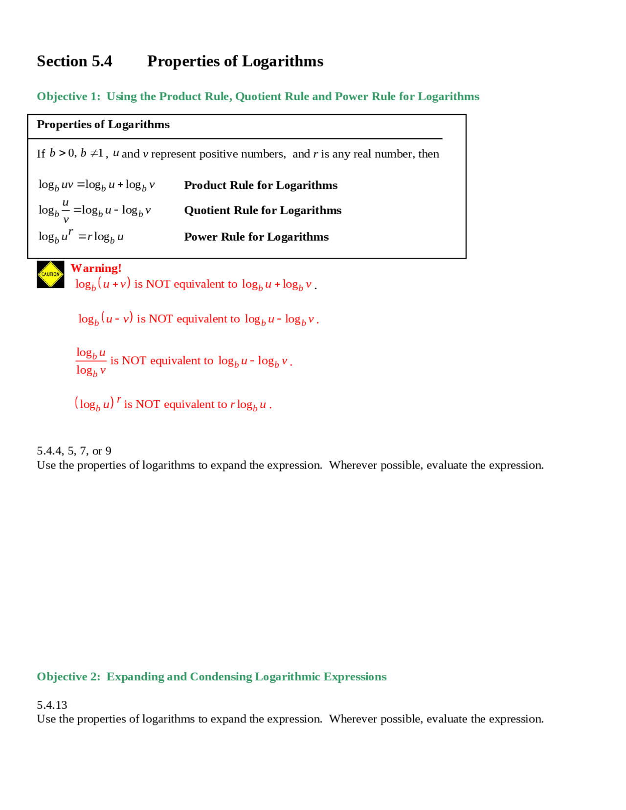 Properties Of Logarithms Lecture Notes Math 1021 Docsity